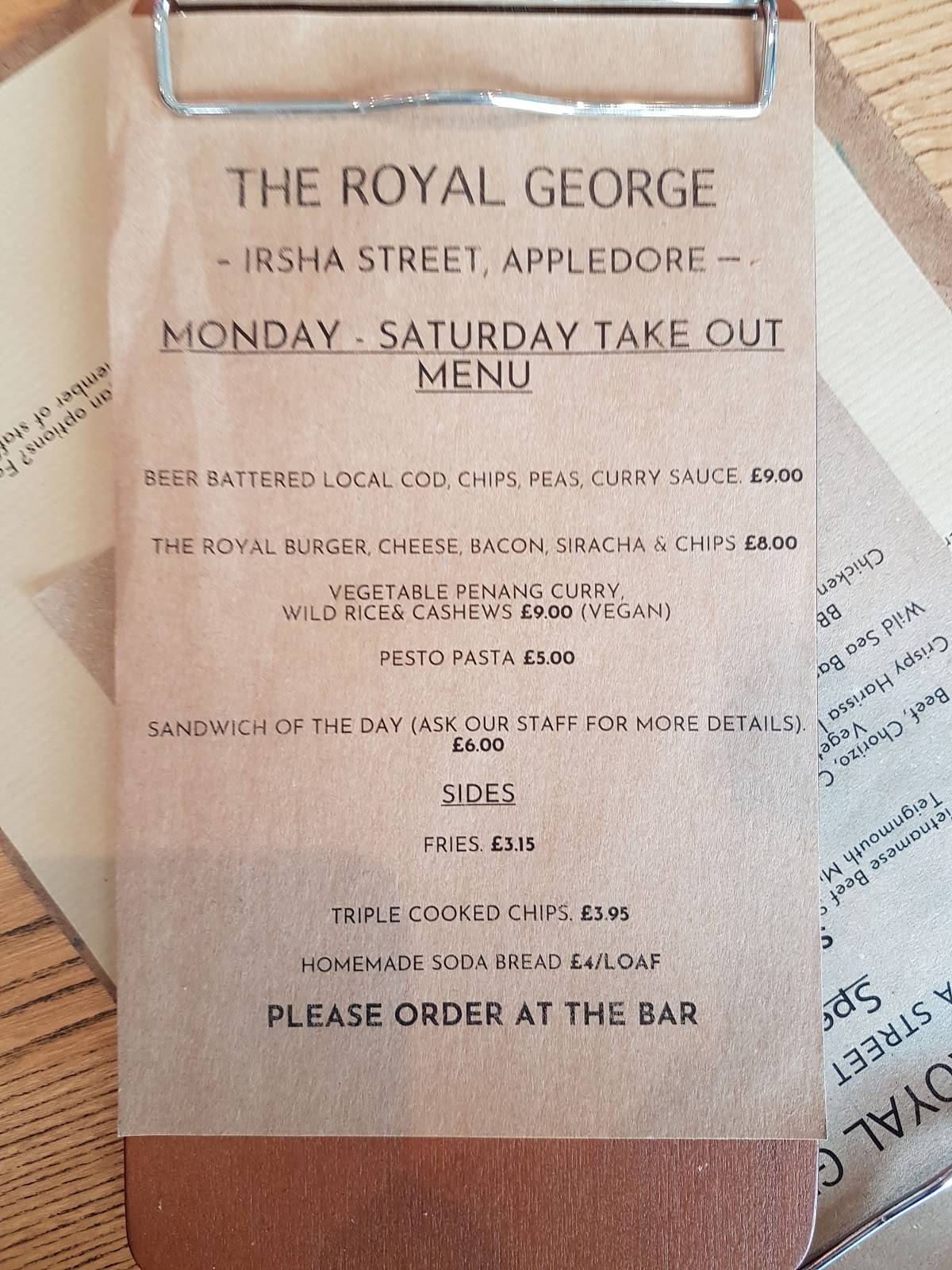 Menu at The Royal George pub & bar, Appledore, Irsha St