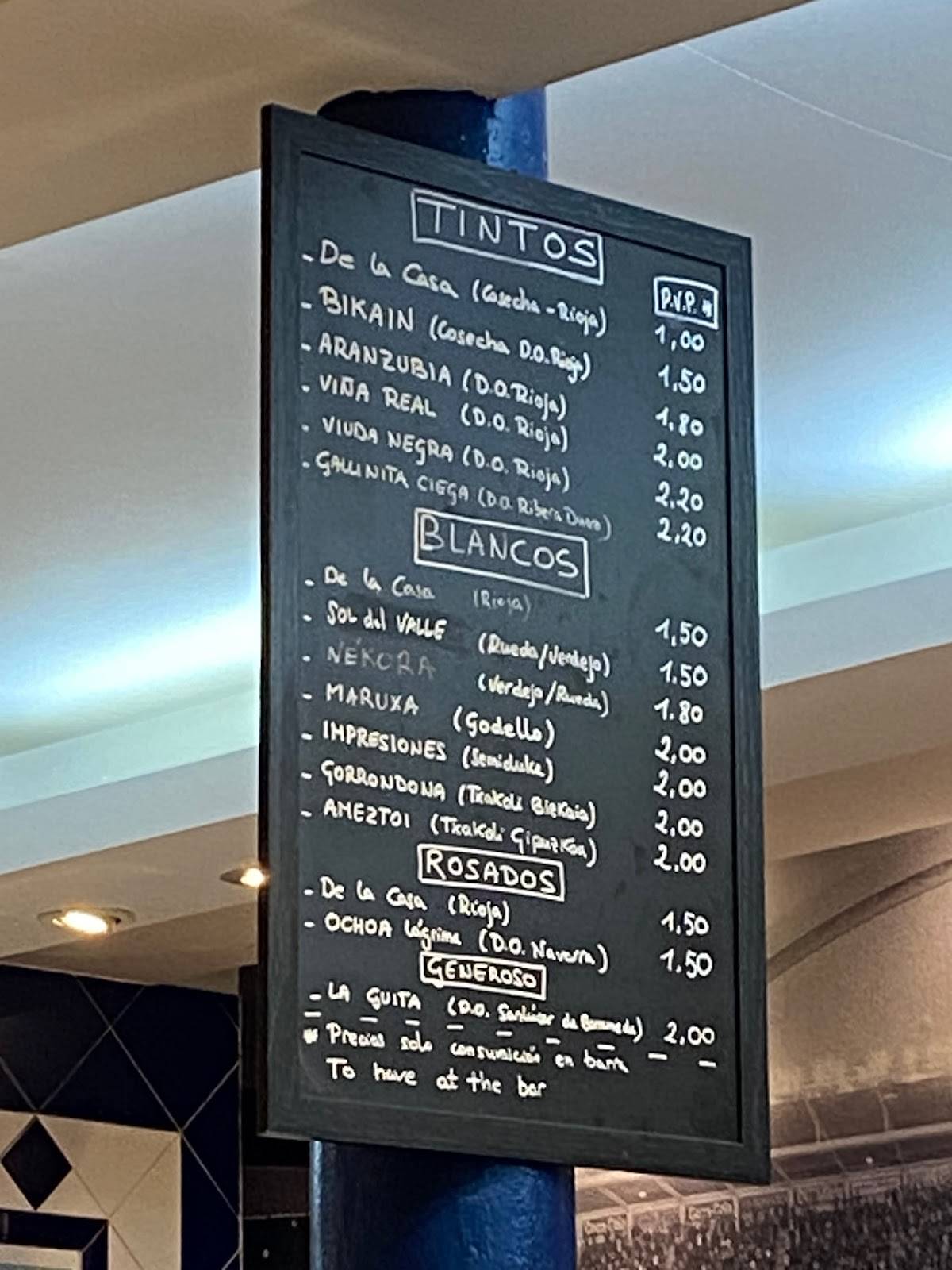 Menu at Rio-Oja Restaurant, Bilbao
