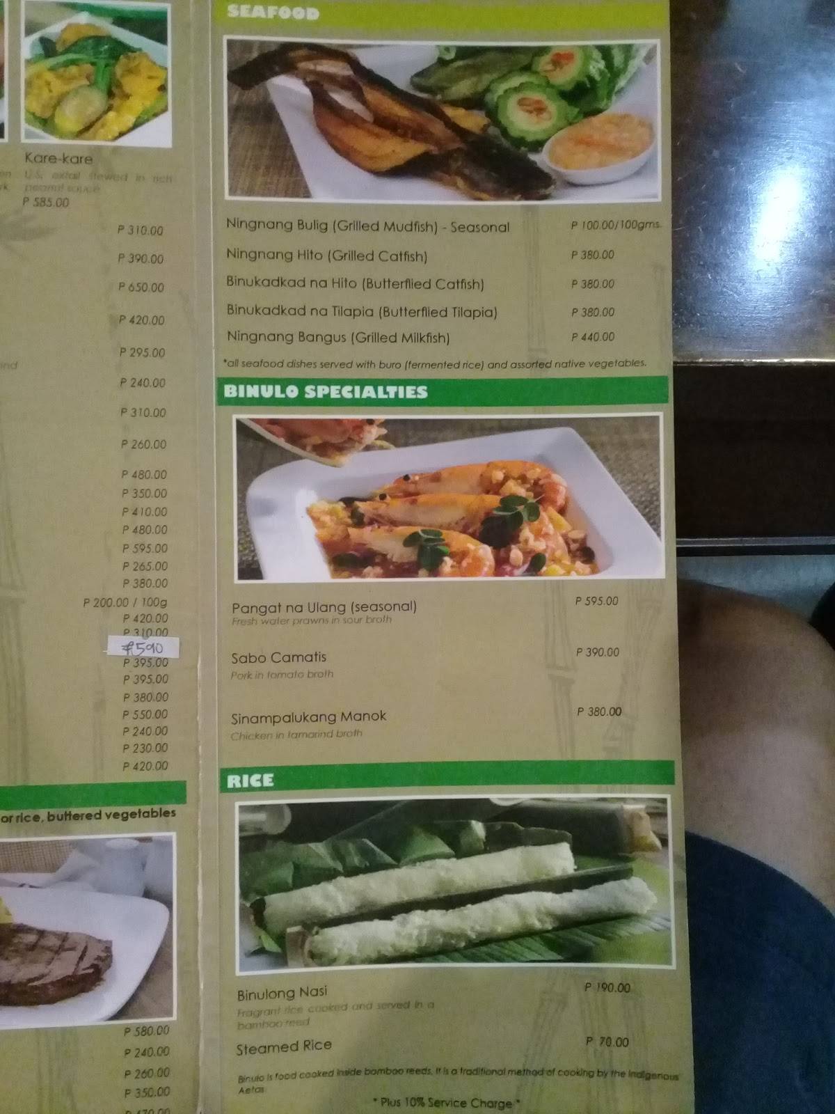 Menu at Binulo Restaurant, Angeles, Bldg. 6410-6413