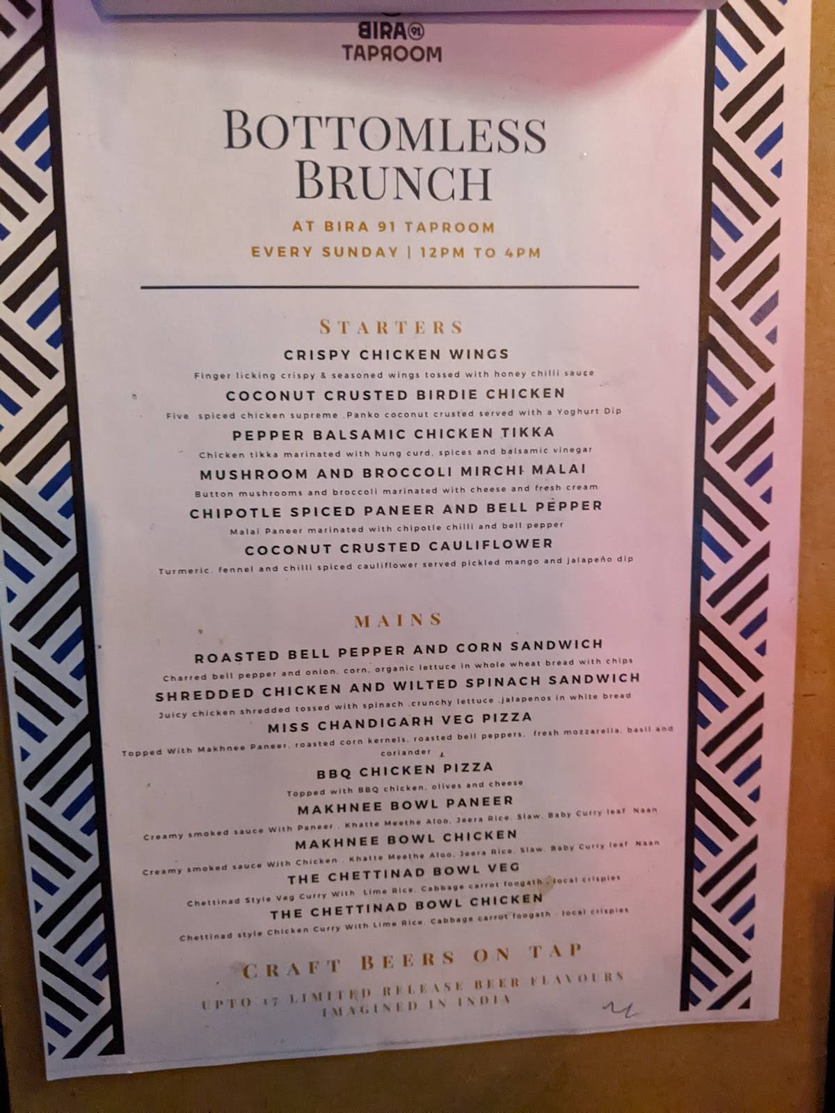 Menu at Bira 91 Taproom, Koramangala, Bengaluru