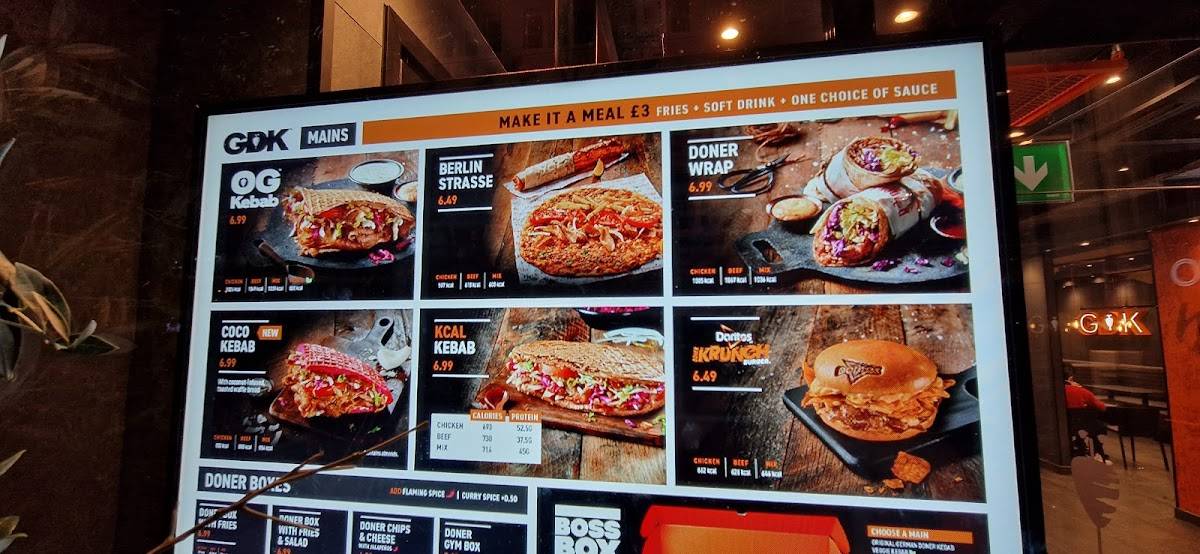Menu at German Doner Kebab restaurant, Birmingham, 69 New St