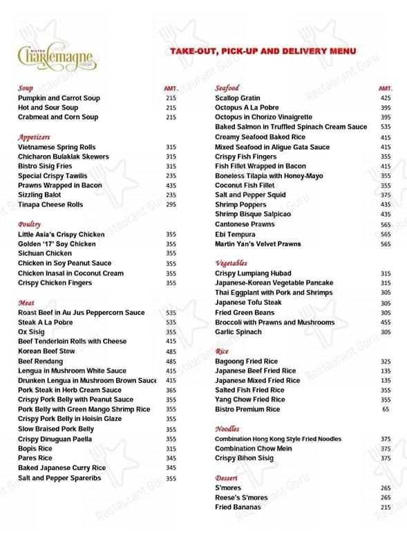 Menu at Bistro Charlemagne restaurant, Santa Rosa, Ayala Malls Solenad ...