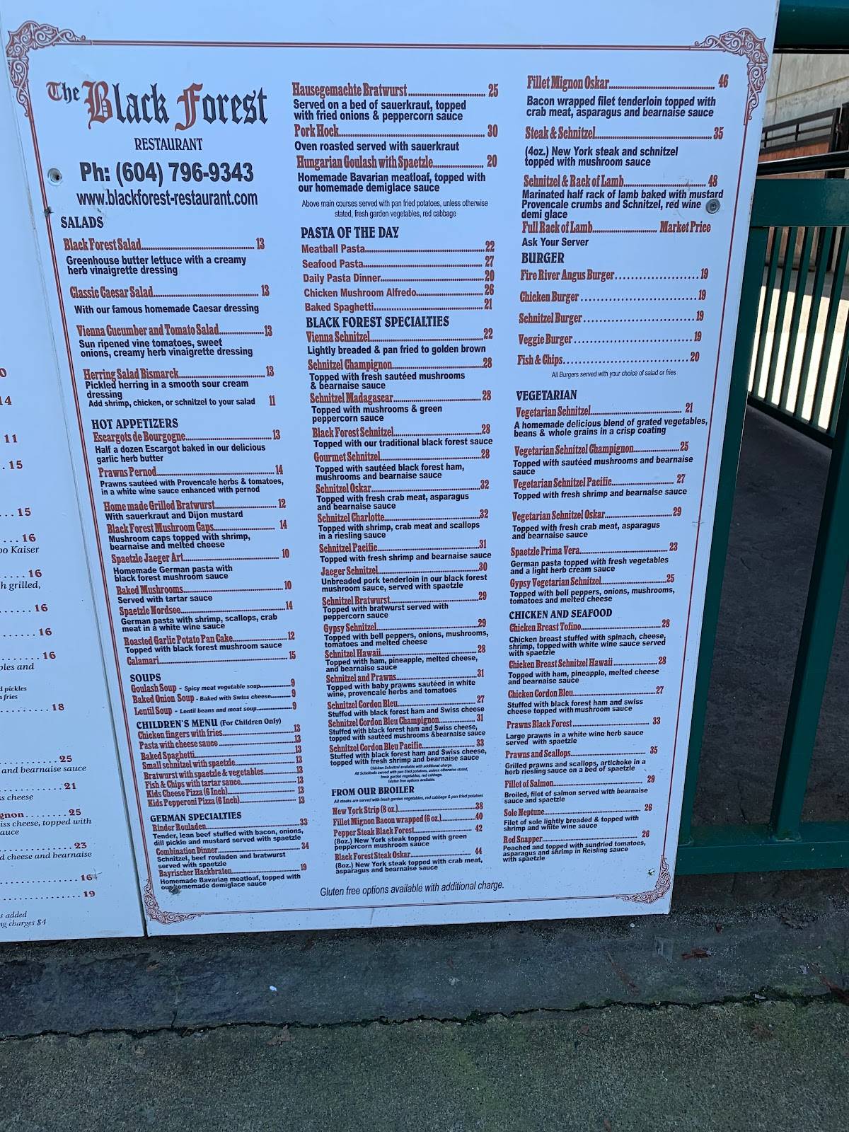Menu at Black Forest Steak & Schnitzel House restaurant, Harrison Hot ...