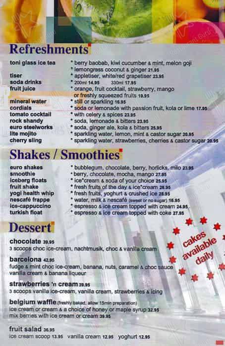 Menu at Euro Caffé cafe, Bloemfontein, U32 Mimosa Mall