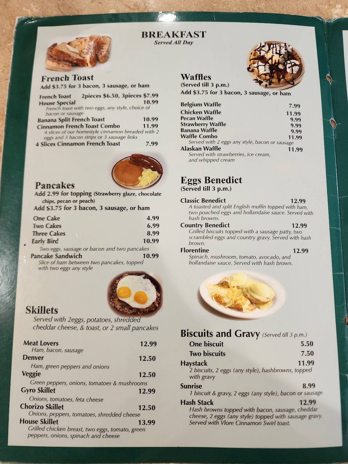 Menu at Tony's Diner restaurant, Bloomington