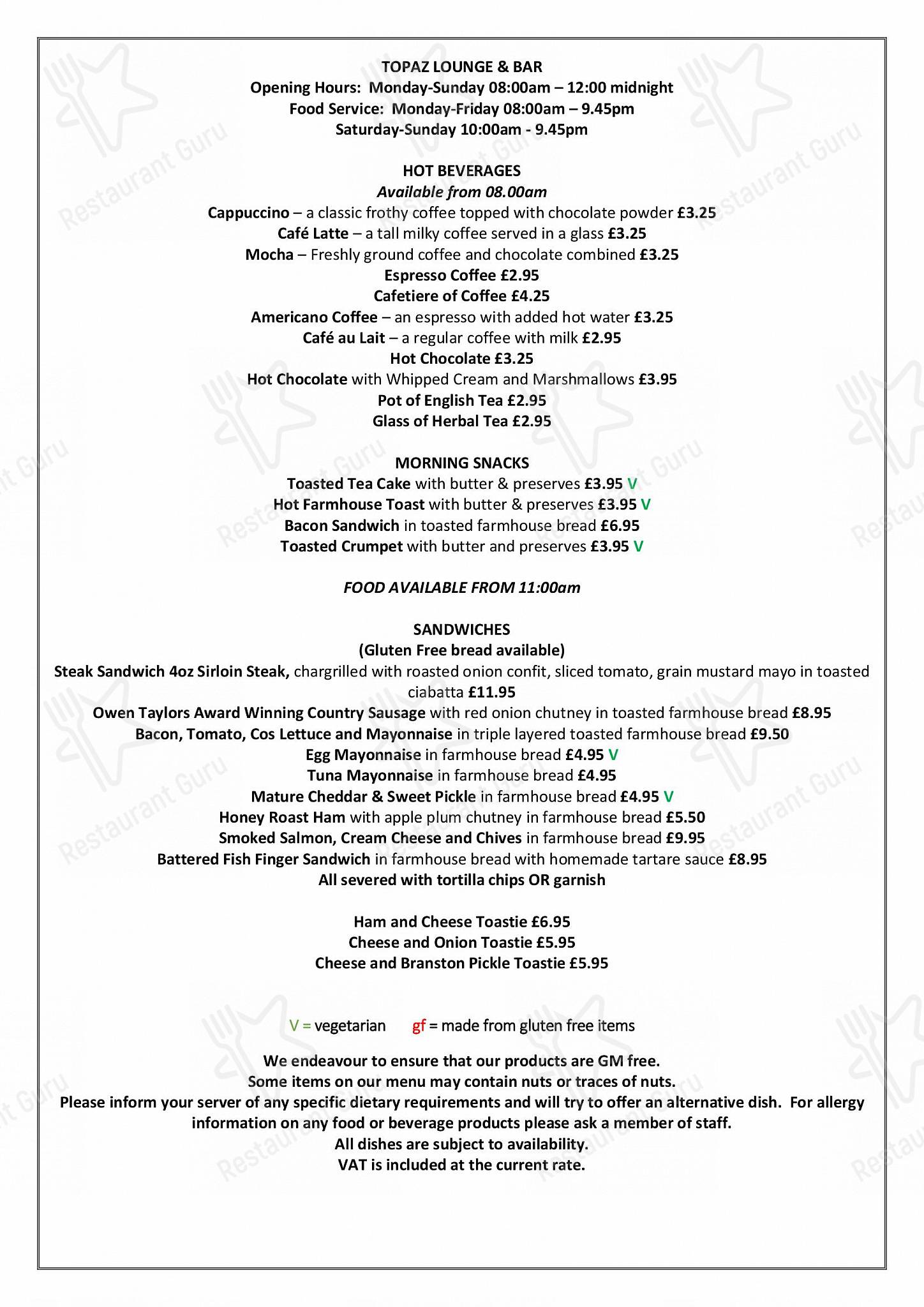 Menu at Blossoms Restaurant, Nottingham
