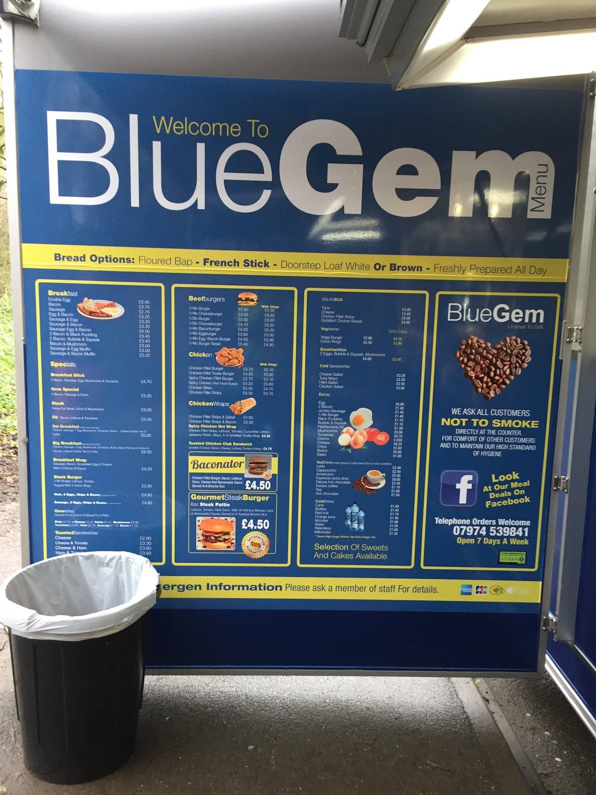 Menu at Blue Gem Snack Bar, Aylesford, Malling Rd