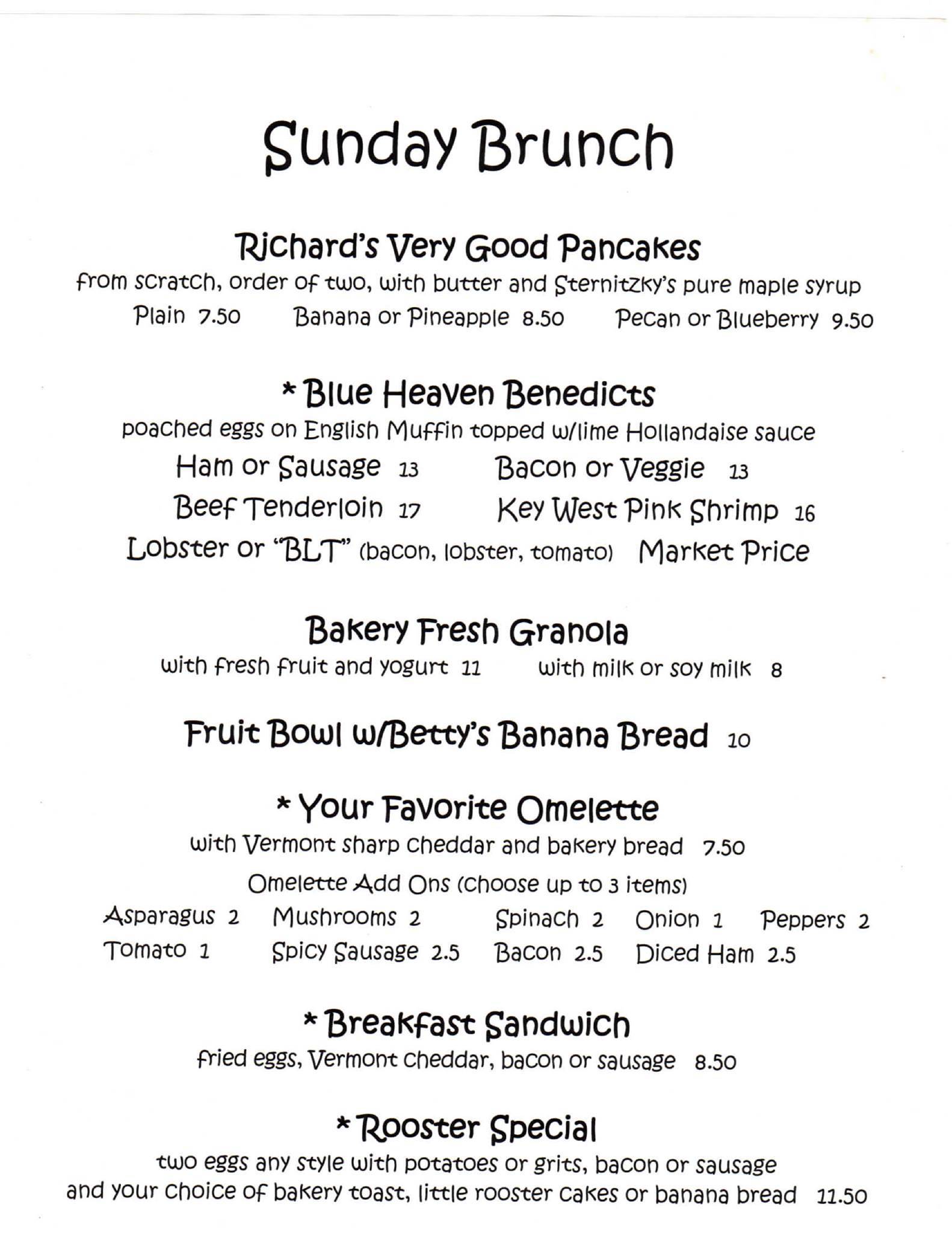 Menu at Blue Heaven restaurant, Key West