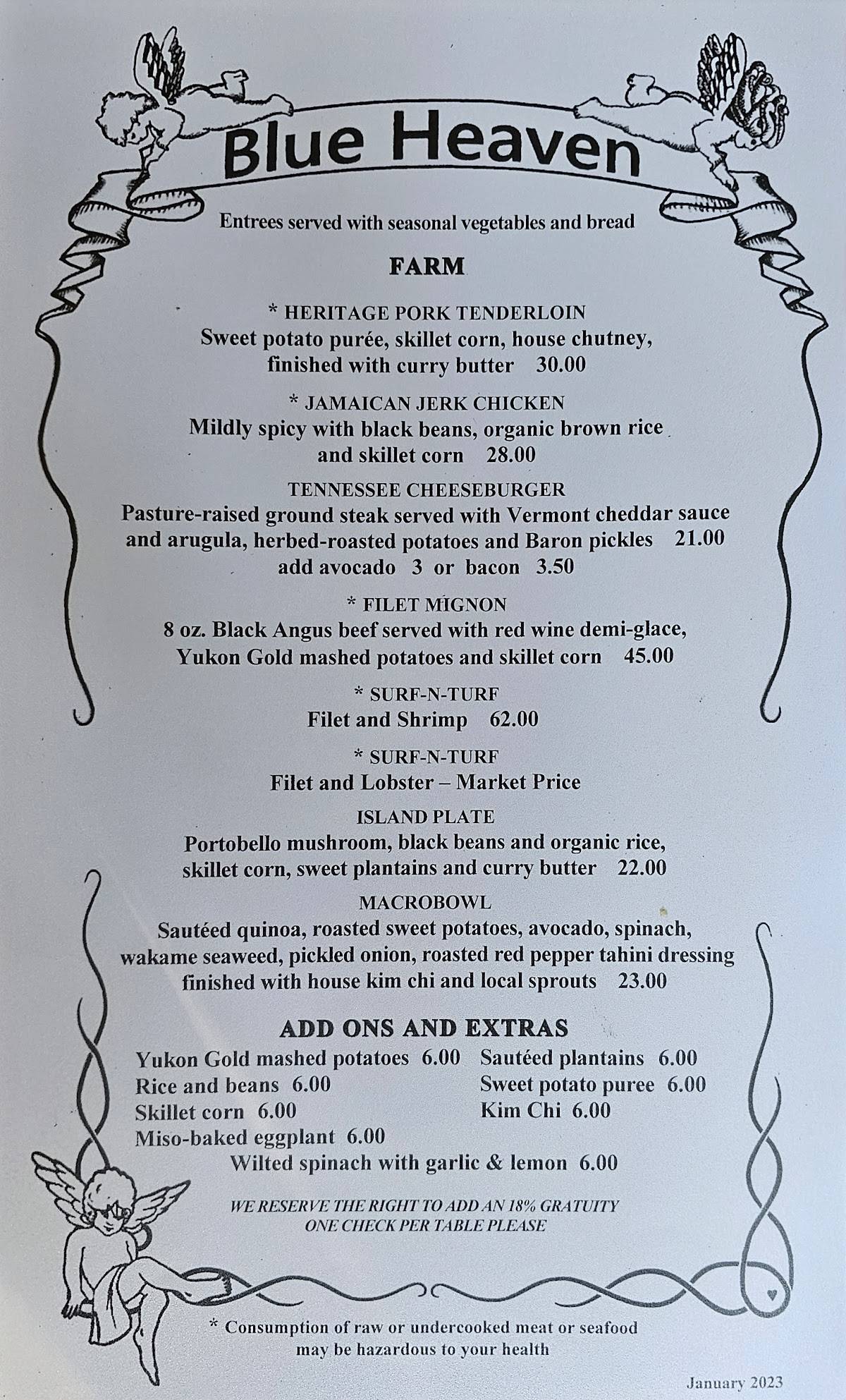 Menu at Blue Heaven restaurant, Key West