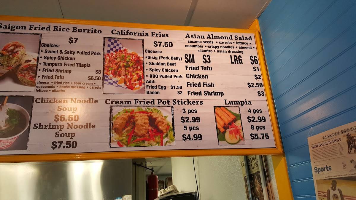 Menu at Blue Saigon restaurant, Pittsburg