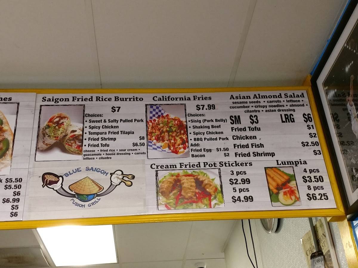 Menu at Blue Saigon restaurant, Pittsburg