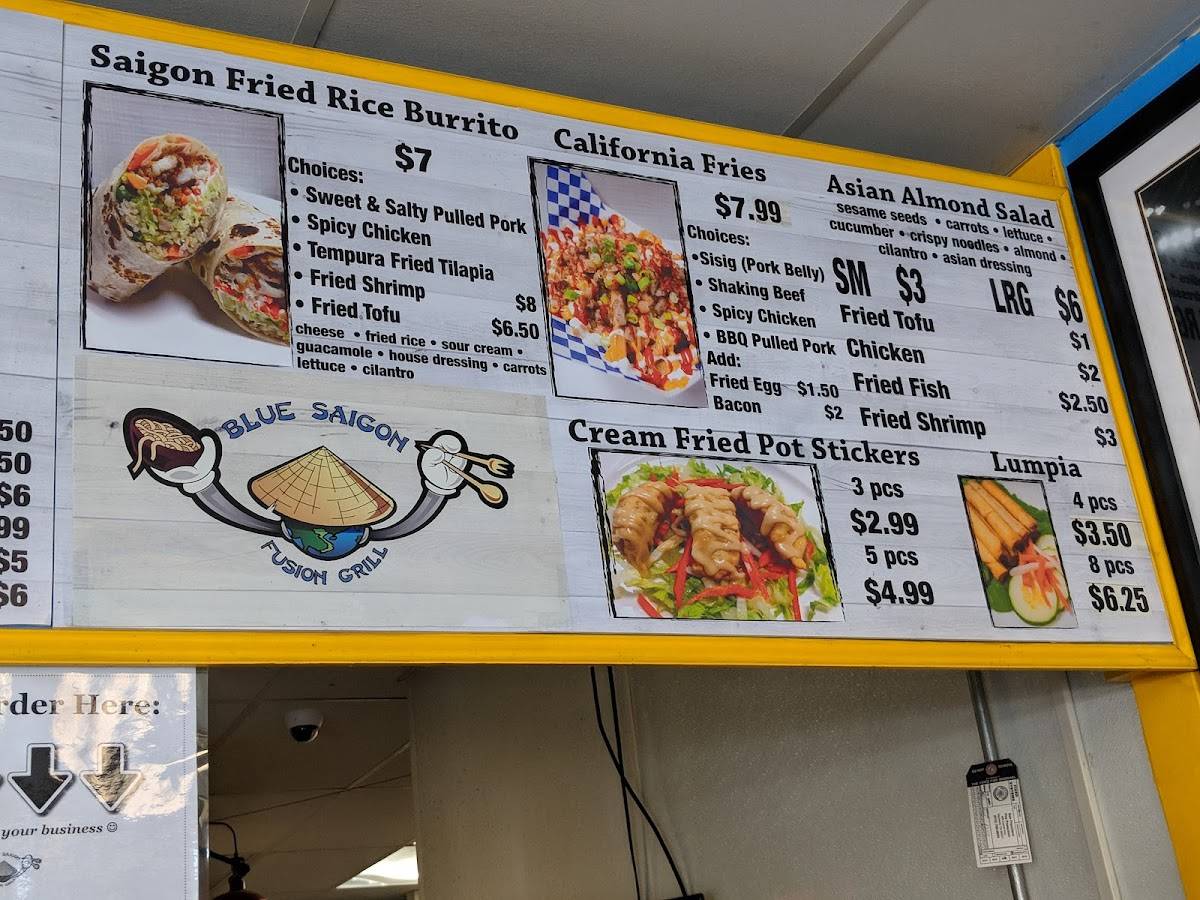 Menu at Blue Saigon restaurant, Pittsburg