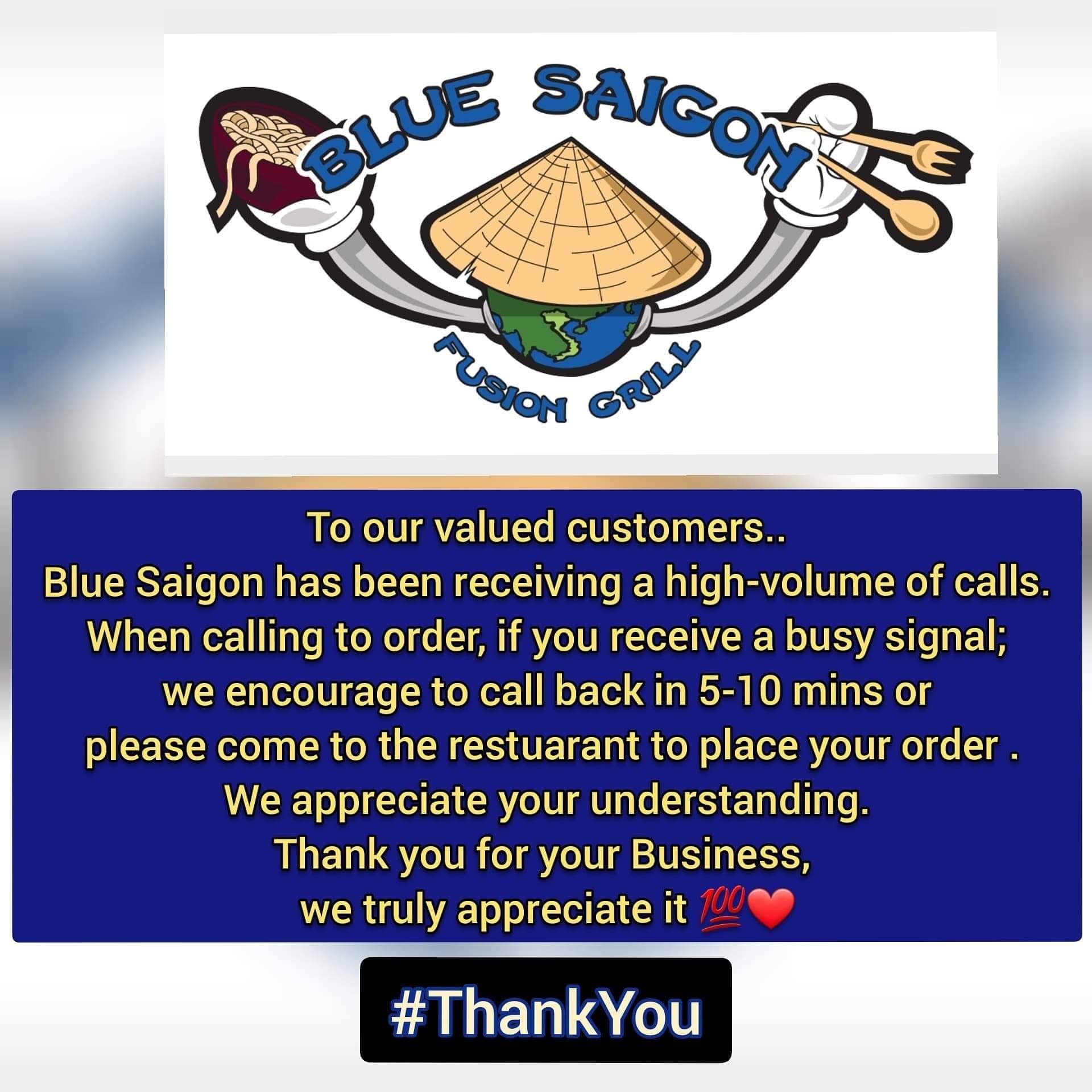 Menu at Blue Saigon restaurant, Pittsburg