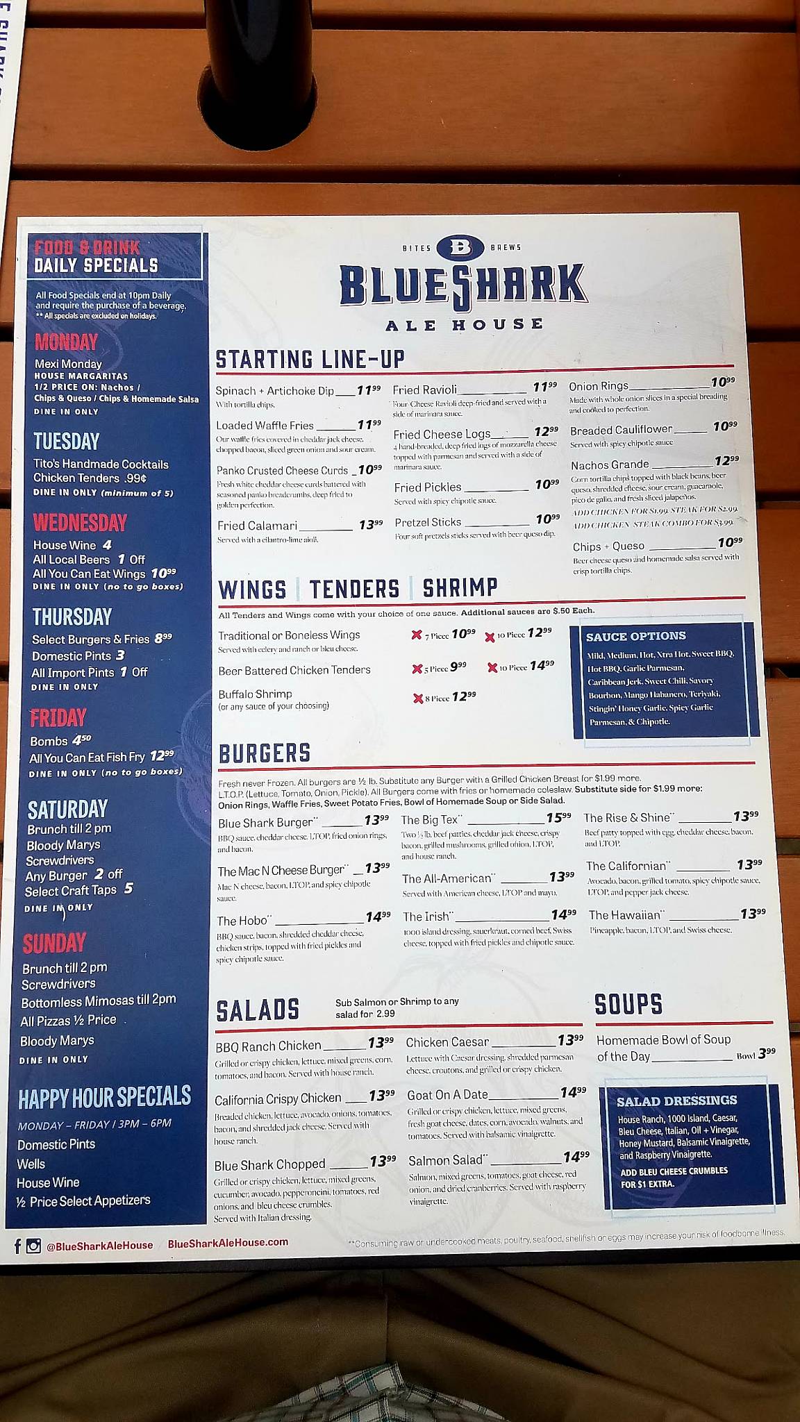 Menu at Blue Shark Ale House pub & bar, Urbandale