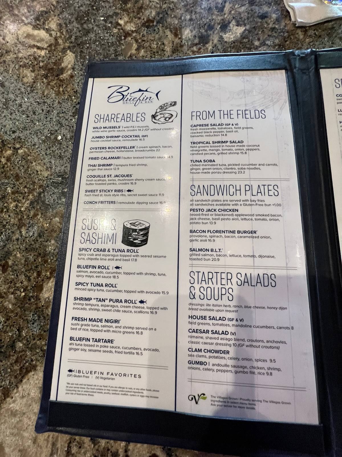 Menu at Bluefin Grill & Bar, The Villages