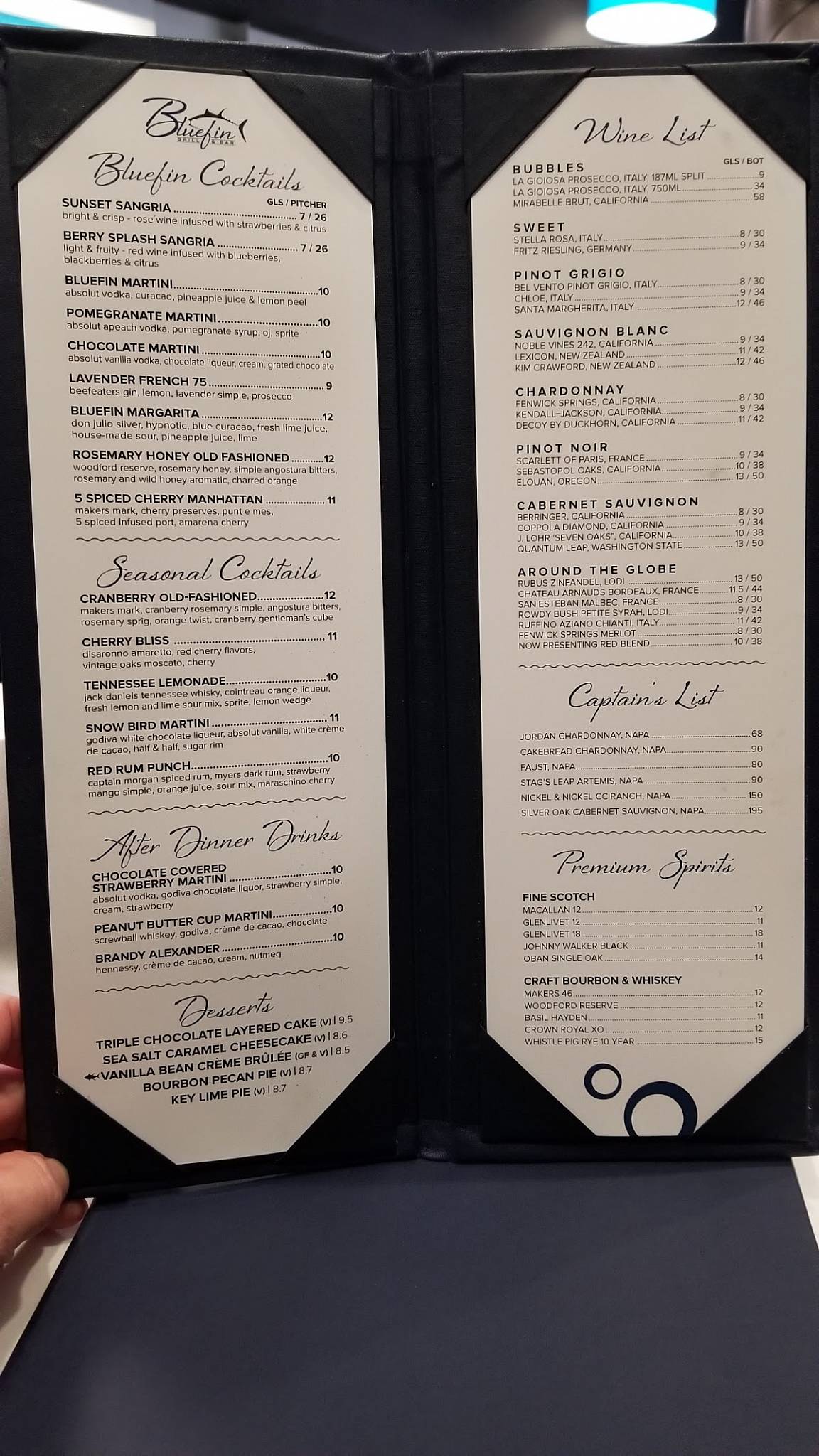 Menu at Bluefin Grill & Bar, The Villages