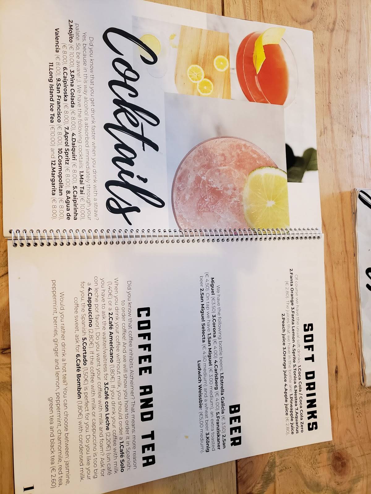 Menu at Boa Beach restaurant, Valencia