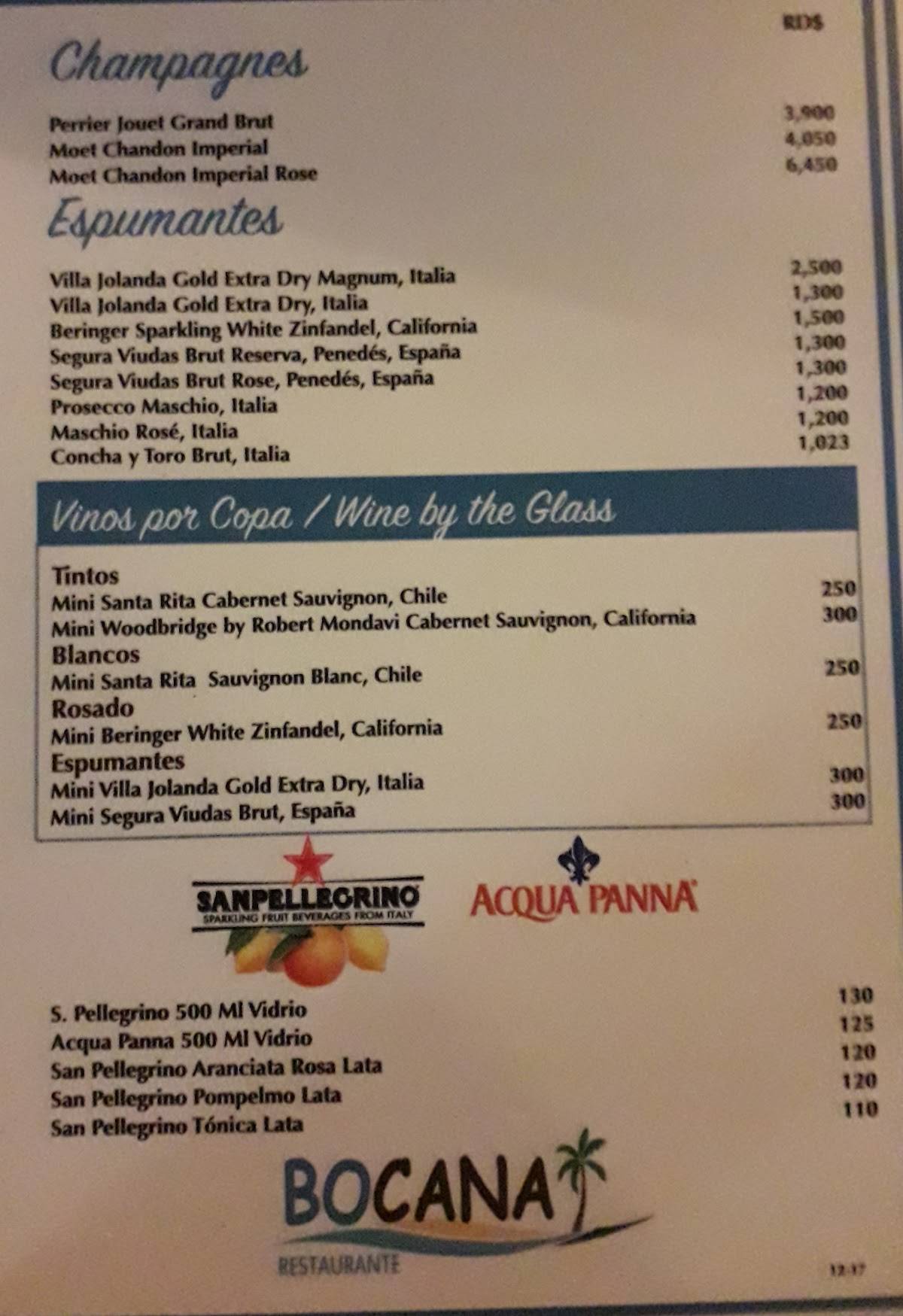 Menu at Bocana Beach & Club, Boca Chica