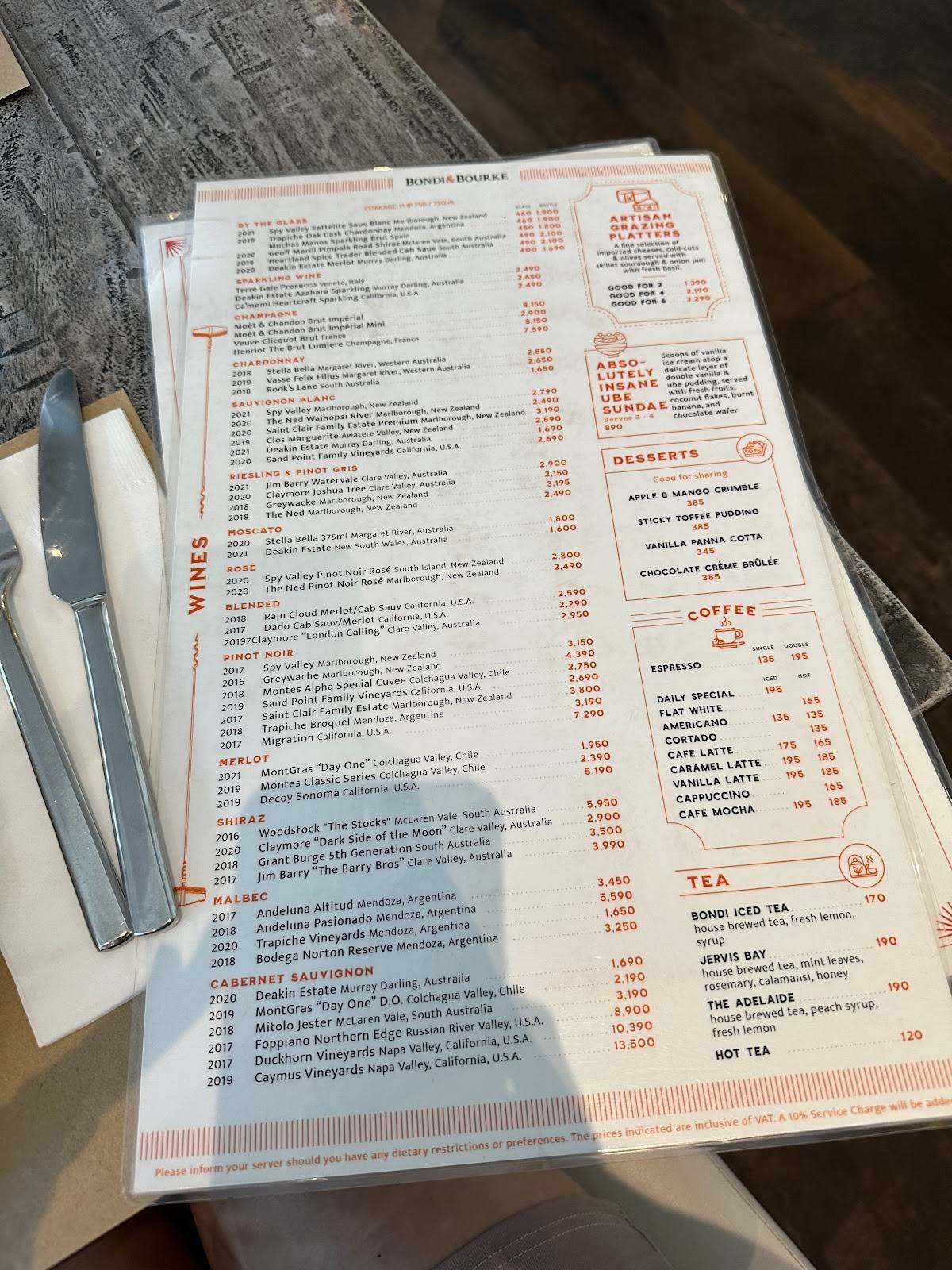 Menu at Bondi & Bourke steakhouse, Makati, Cattleya Condominium