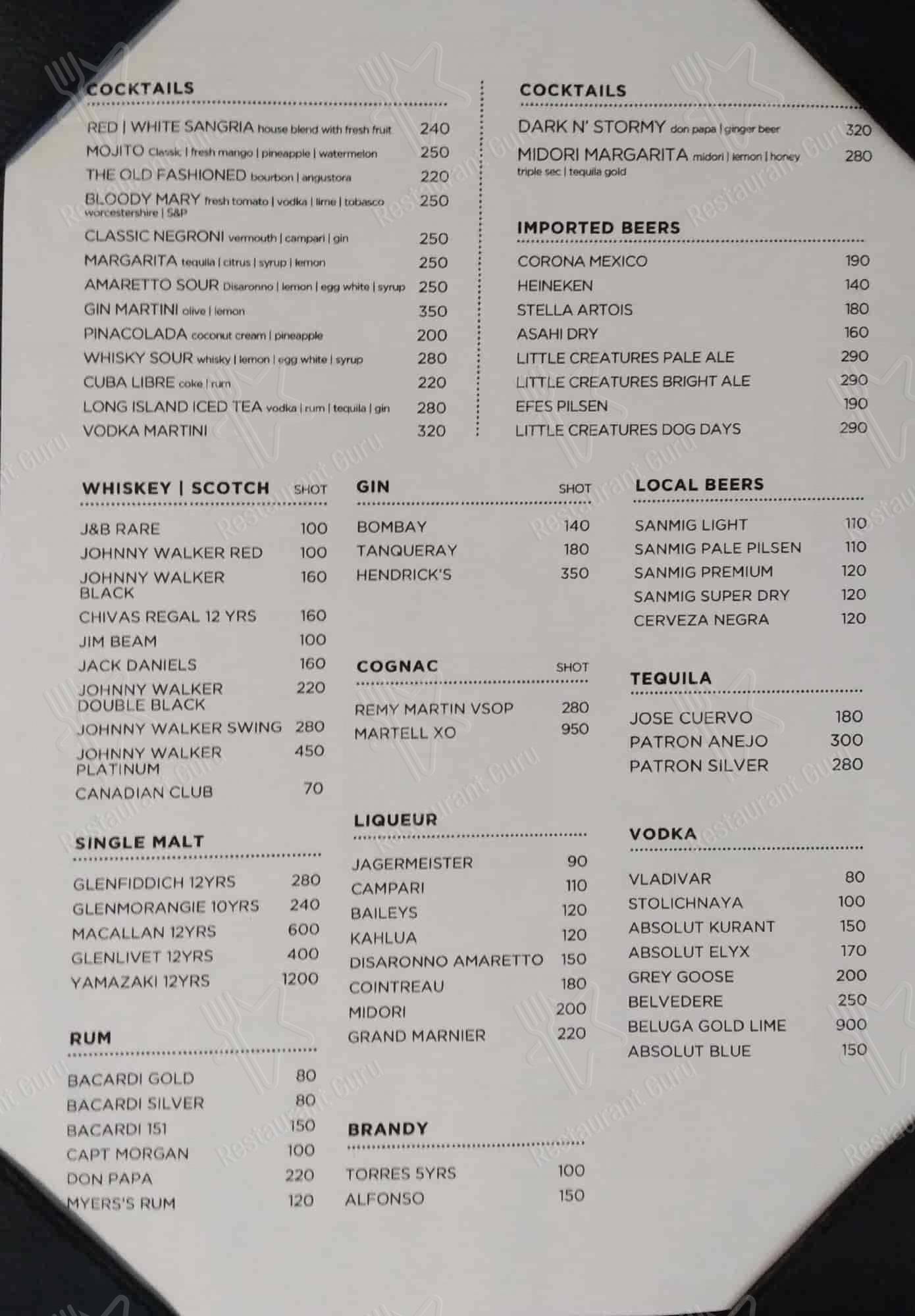 Menu at Bondi & Bourke steakhouse, Makati, Cattleya Condominium