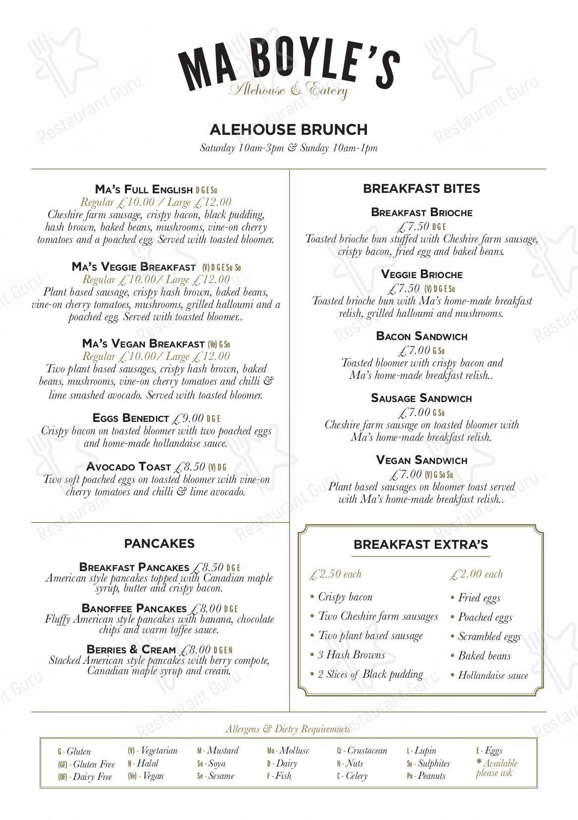 Menu at Ma Boyle's Alehouse and Eatery pub & bar, Liverpool