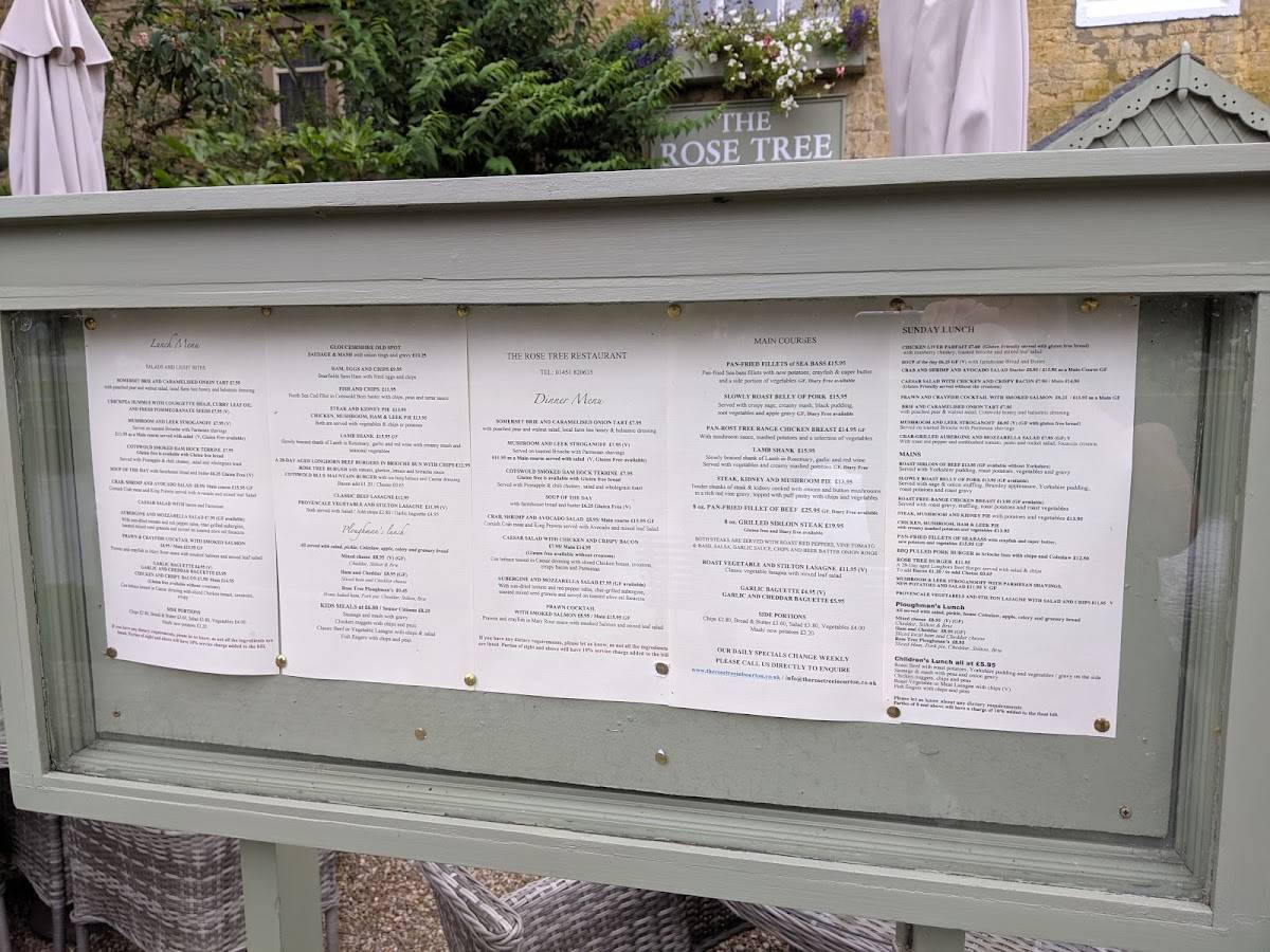 Menu at The Rose Tree Restaurant, Bourton-on-the-Water