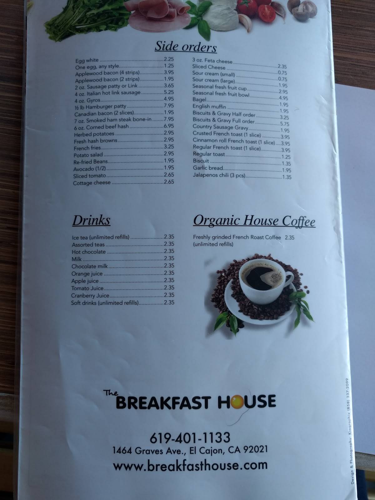 Menu at Breakfast House restaurant, El Cajon