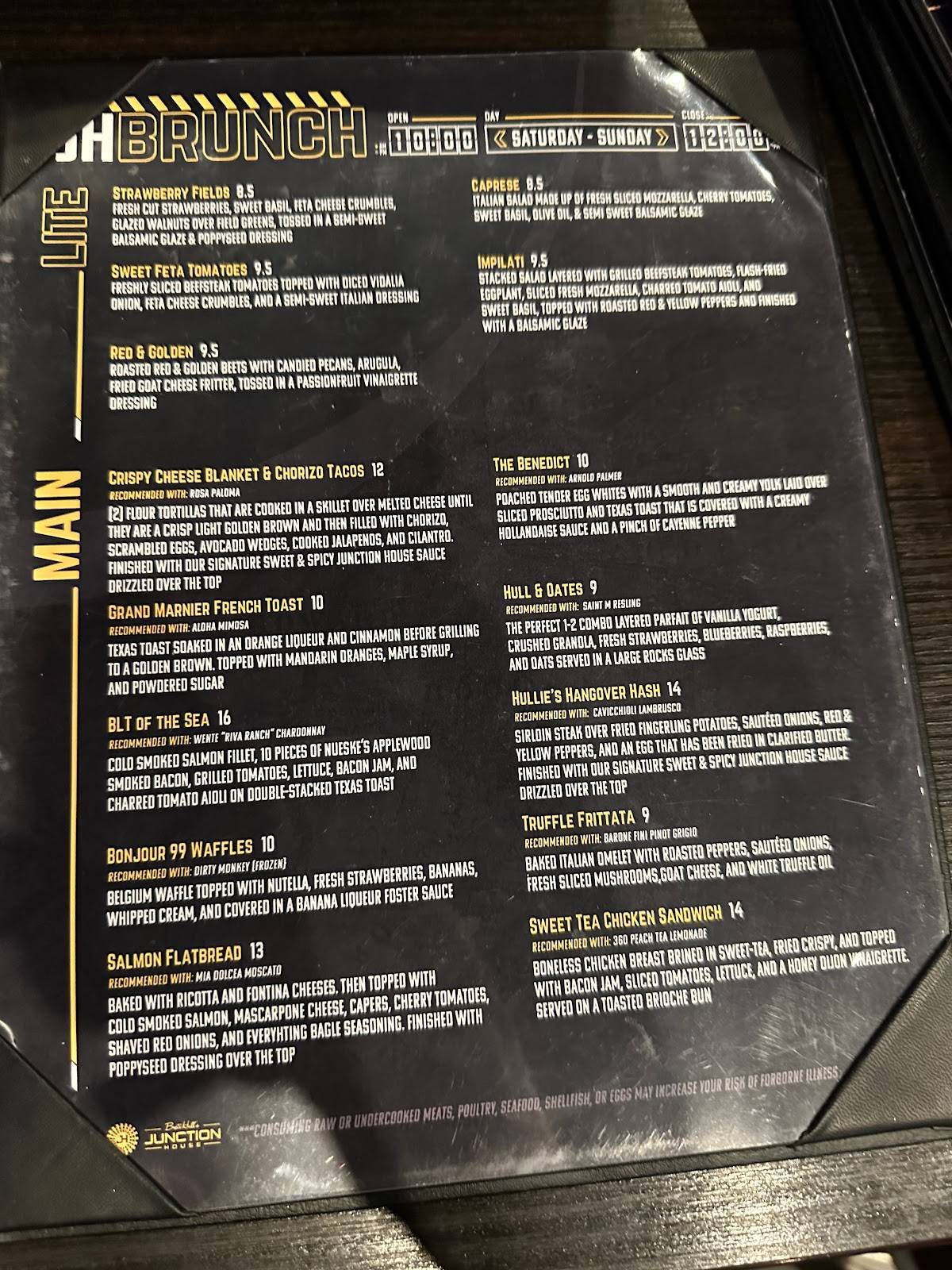 Menu at Brett Hull's Junction House pub & bar, Wentzville