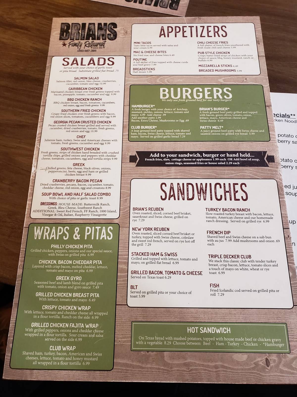 Menu at Brian's Family Restaurant, Lapeer