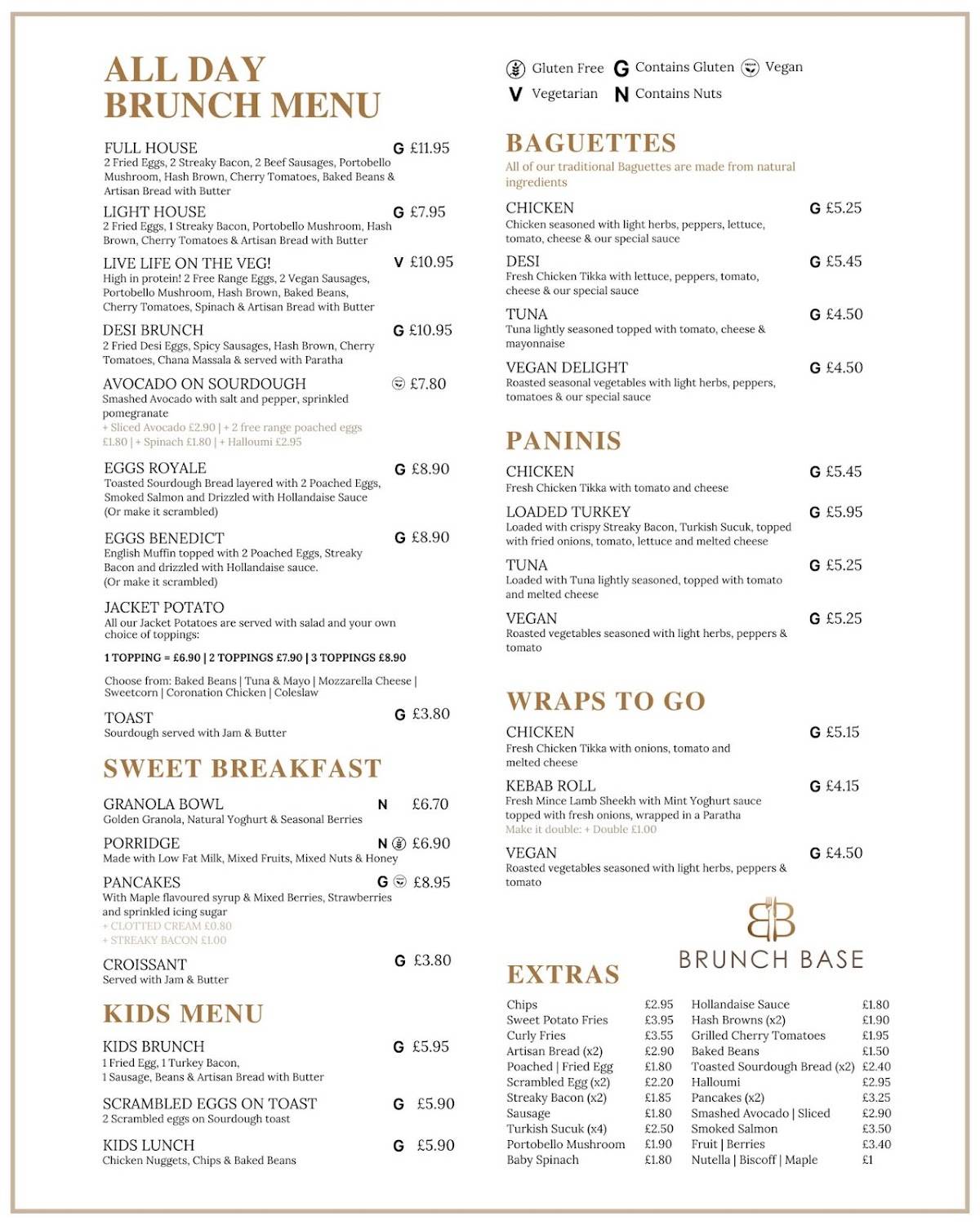 Menu at Brunch Base cafe, Cambridge