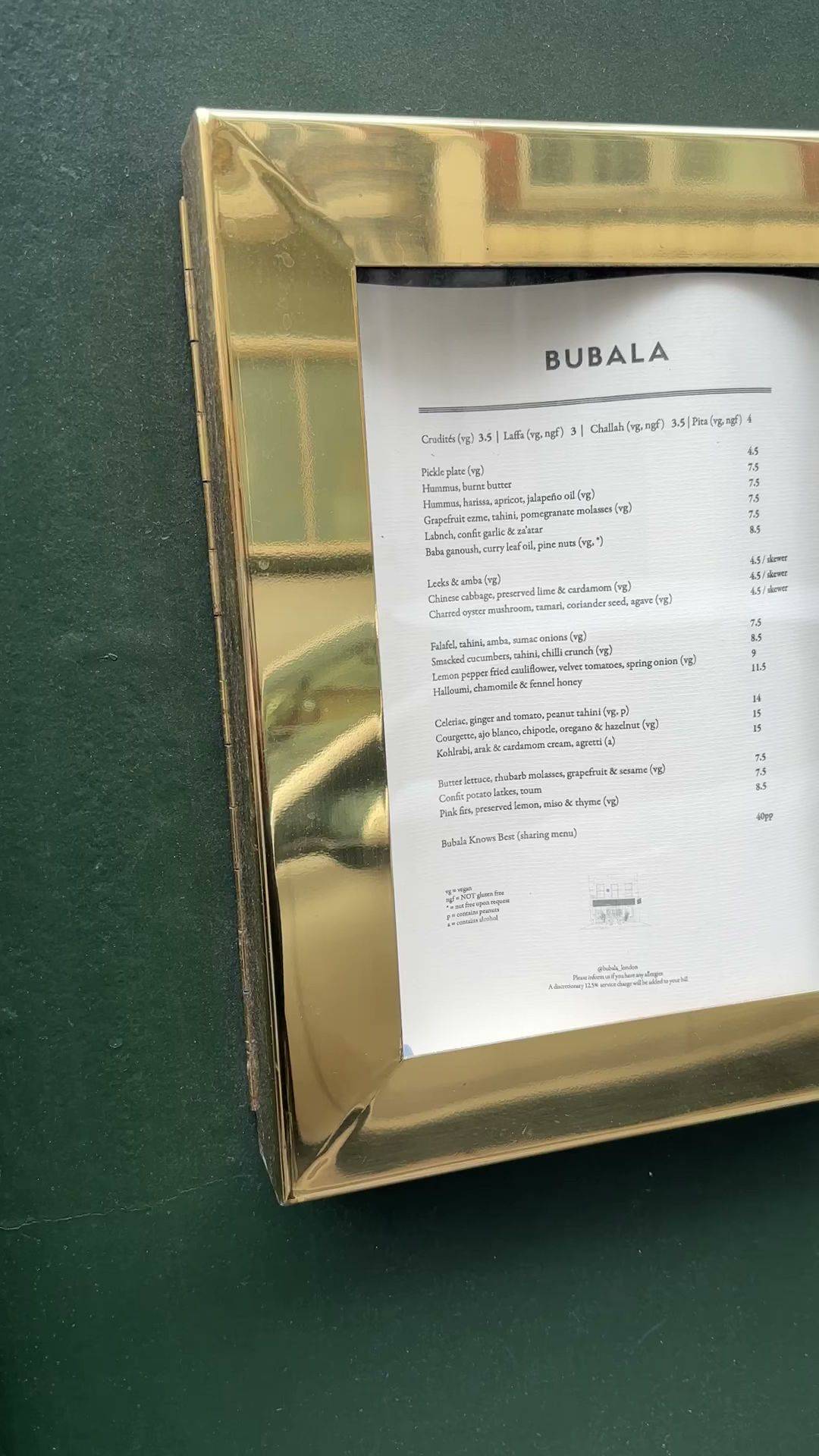 Menu at Bubala Soho restaurant, London