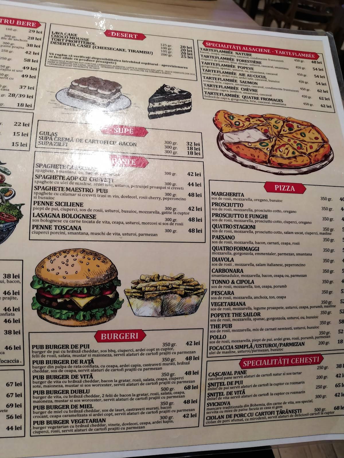 Menu at The PUB Bucharest, Bucharest
