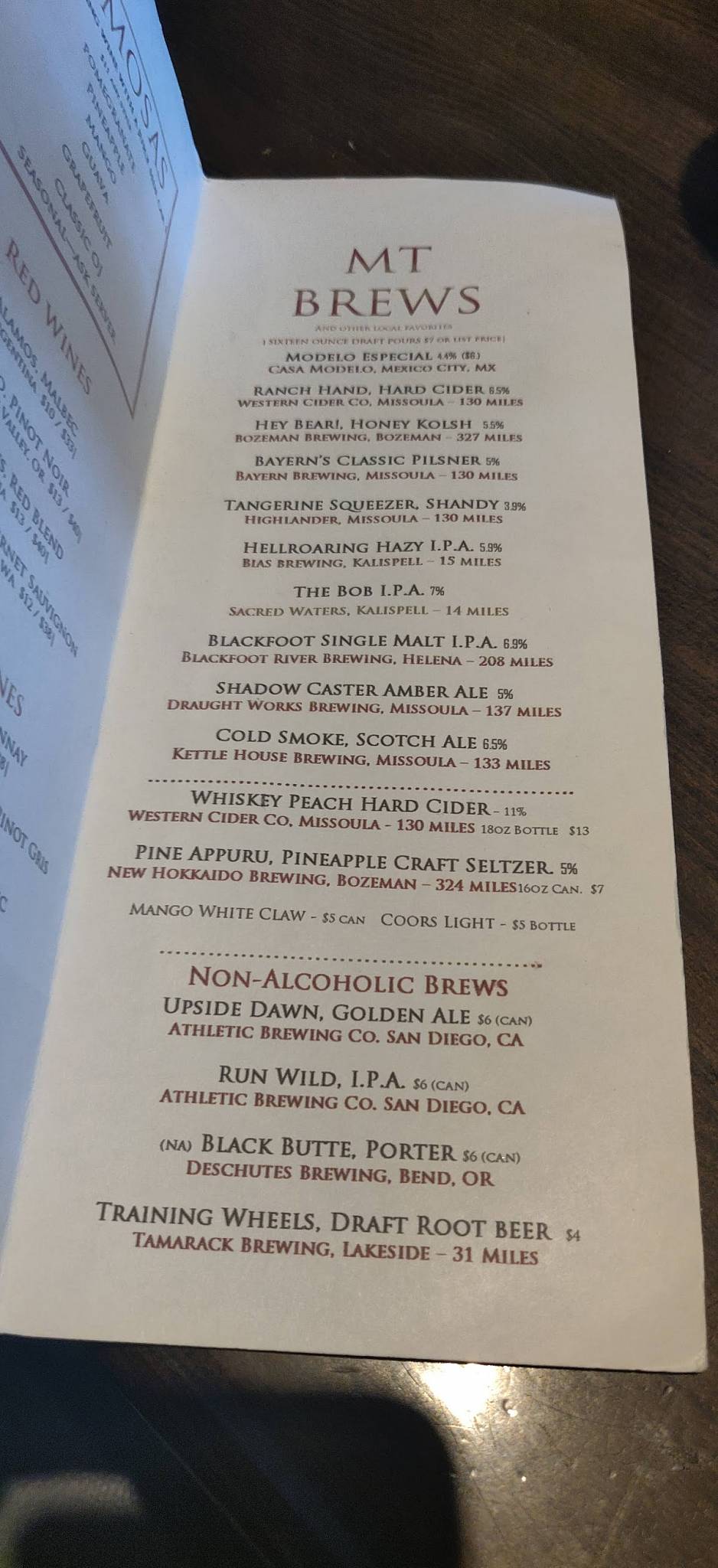 Menu at Buffalo Cafe, Whitefish