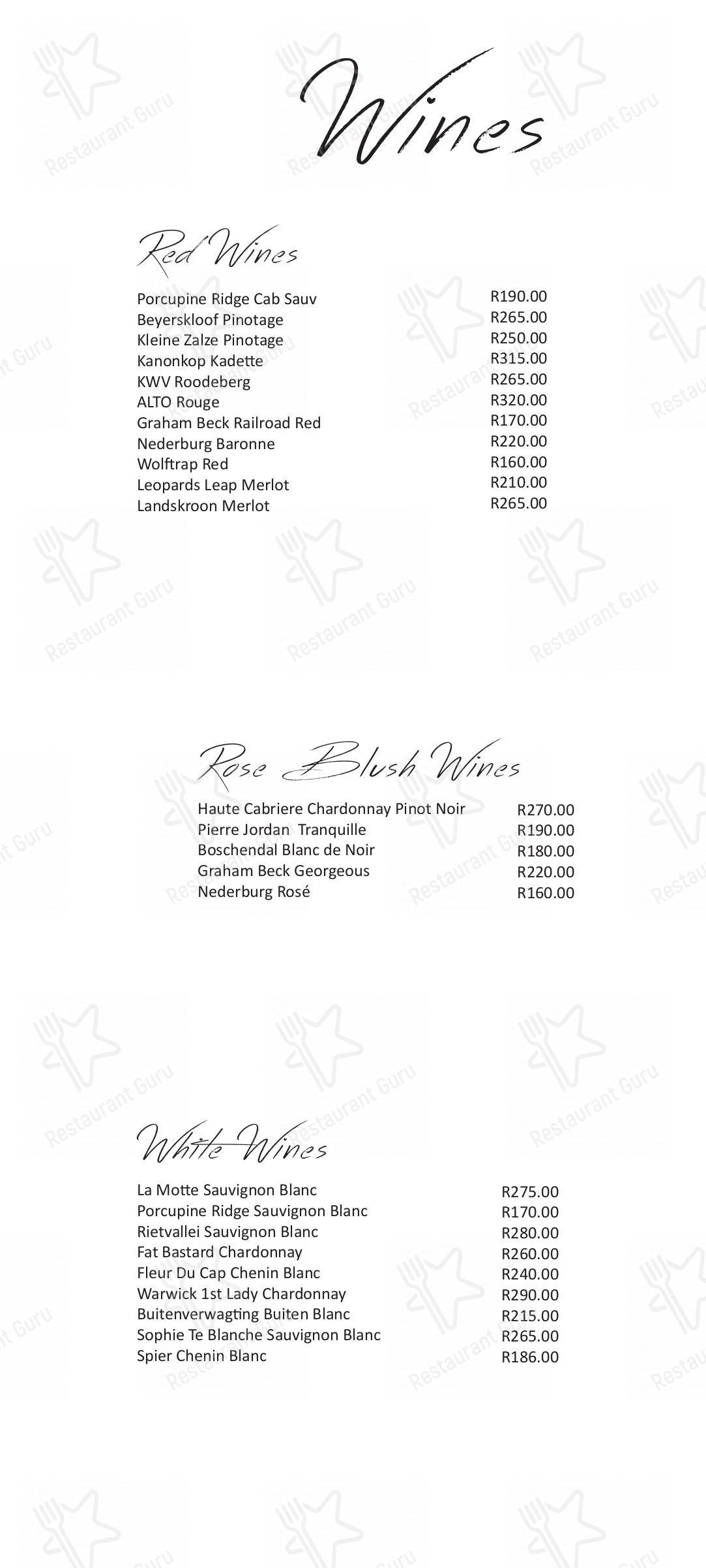 Menu au Buitengeluk Broadacres restaurant, Randburg