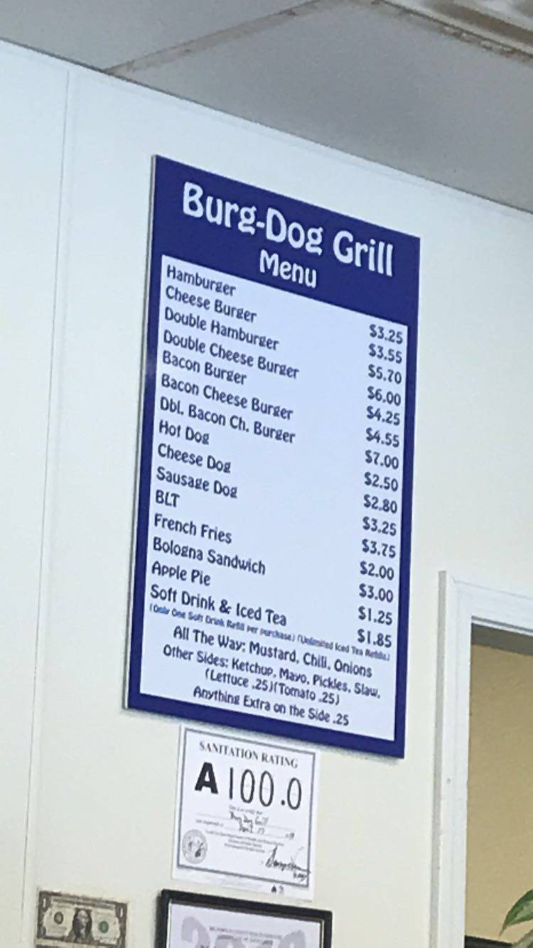 Menu at Burg-Dog Grill restaurant, Shallotte