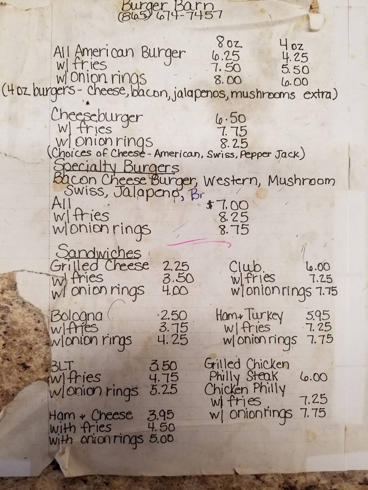 Menu at Burger Barn, White Pine, Leadvale Rd
