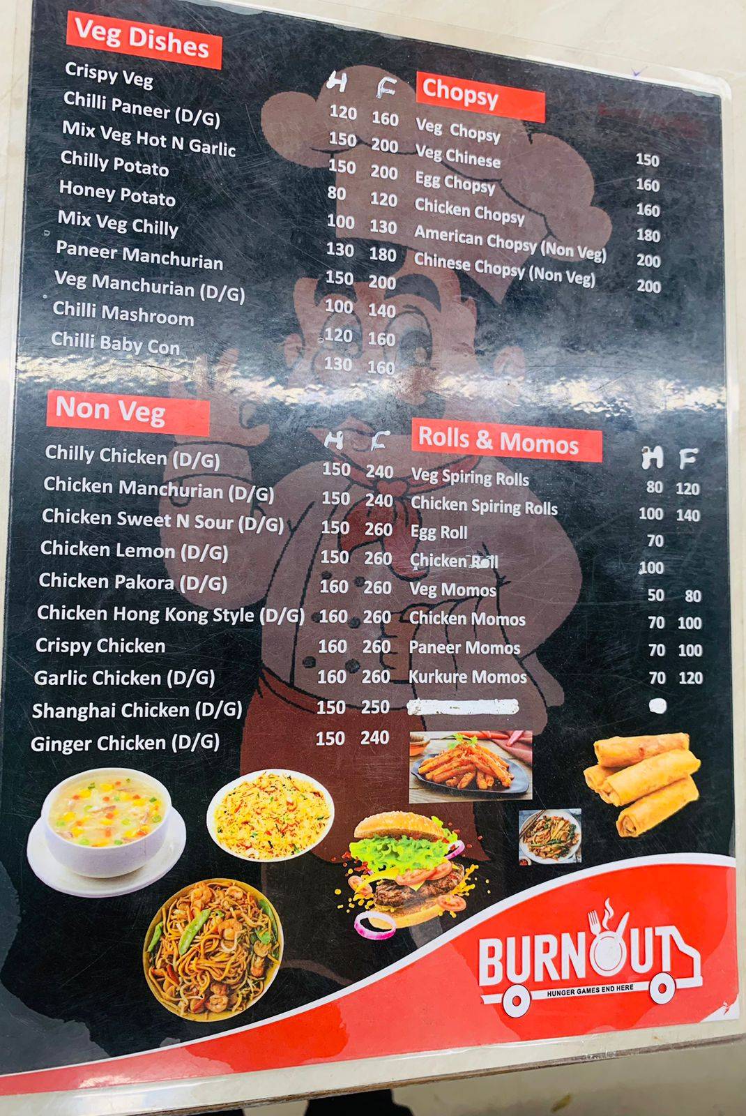 Menu at Burnout Cafe fast food, Delhi