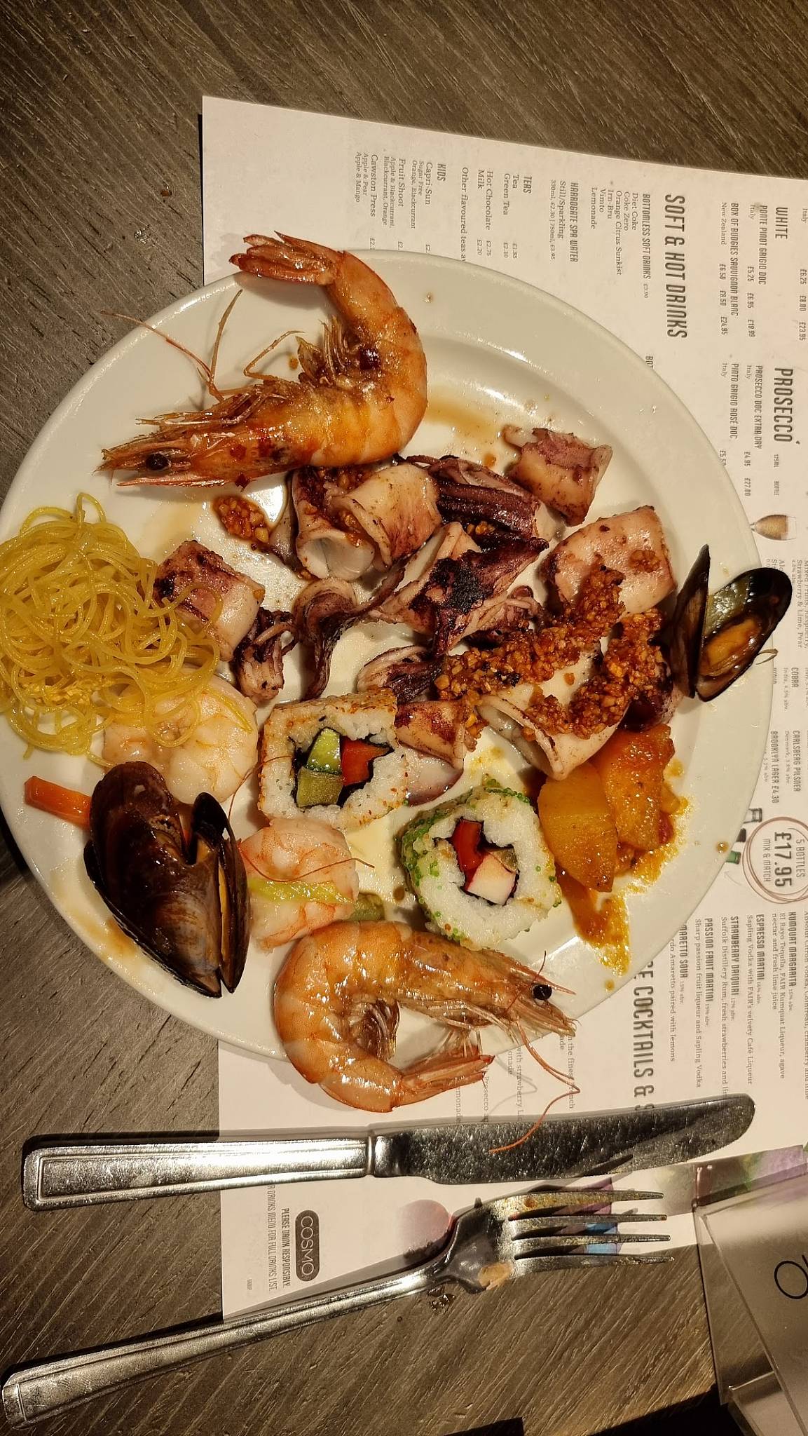 Menu at COSMO restaurant, Reading