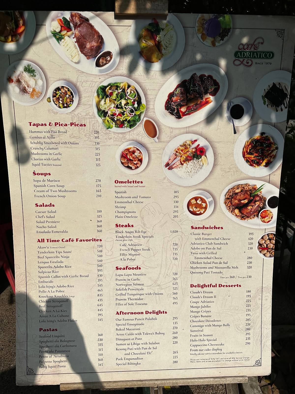 Menu at Cafe Adriatico, Manila, M. Adriatico St