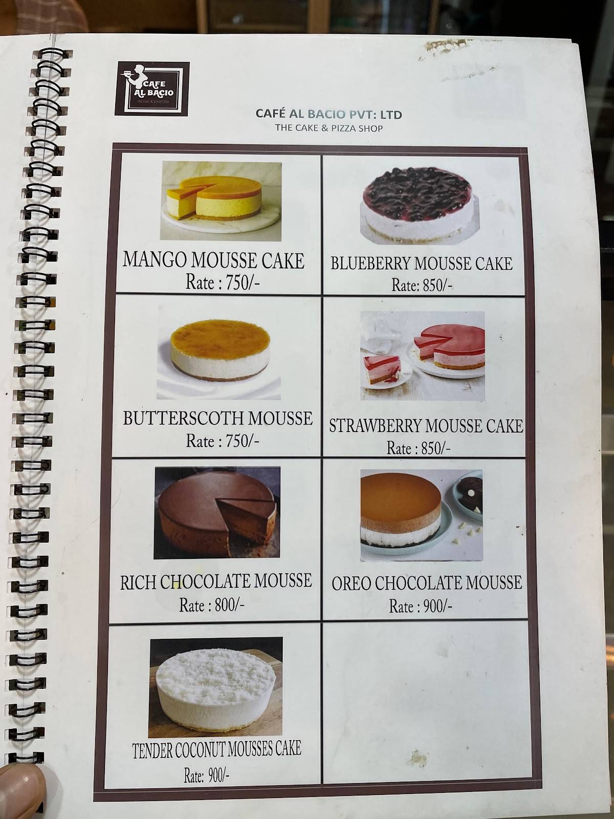 Menu at Cafe Al Bacio, Kozhikode