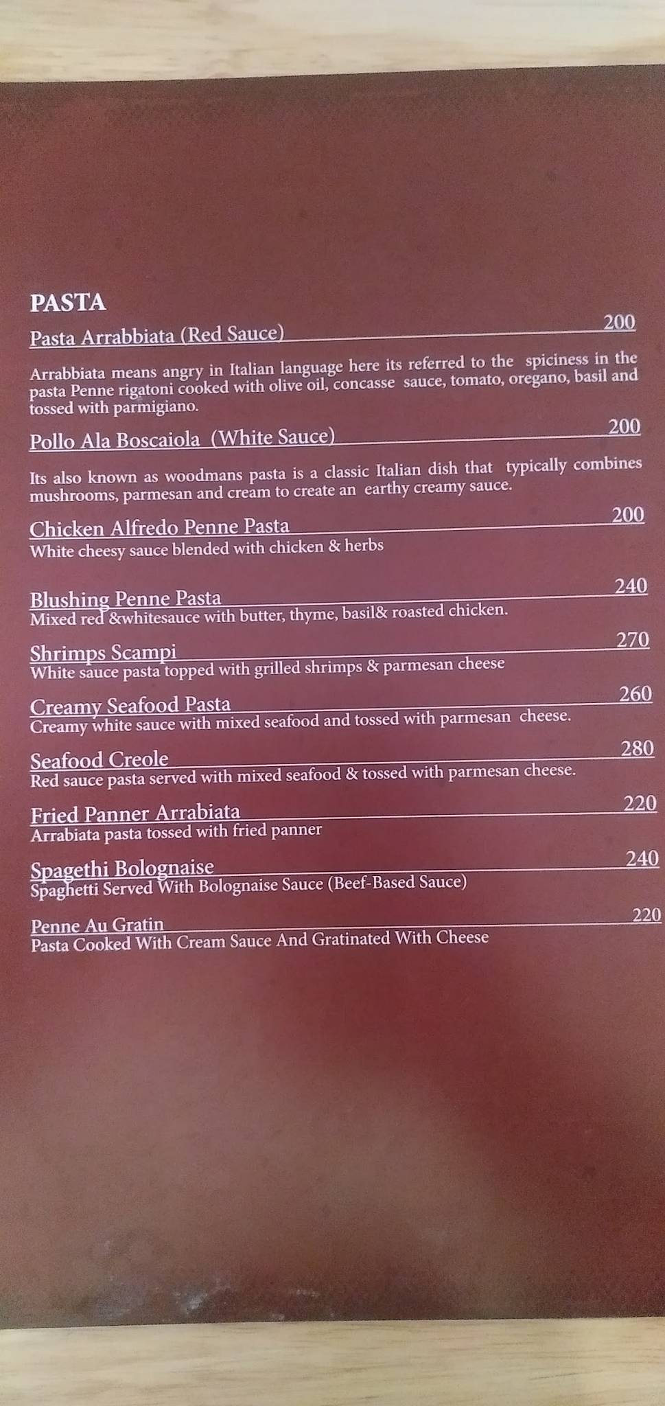 Menu at Cafe Al Bacio, Kozhikode