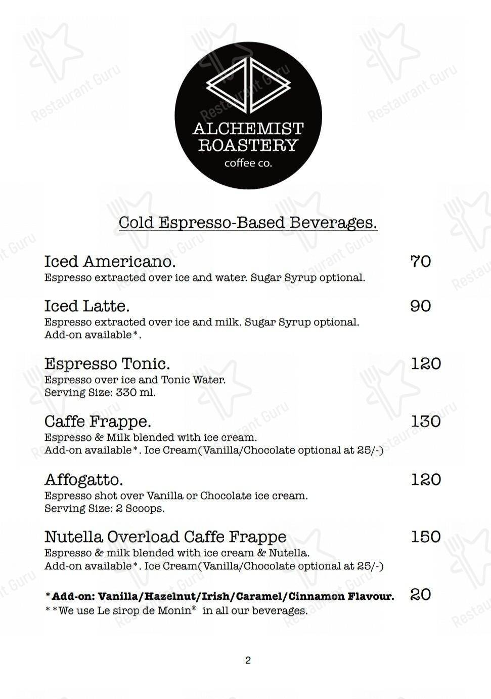 Menu at Alchemist Coffee Company, Ajmer