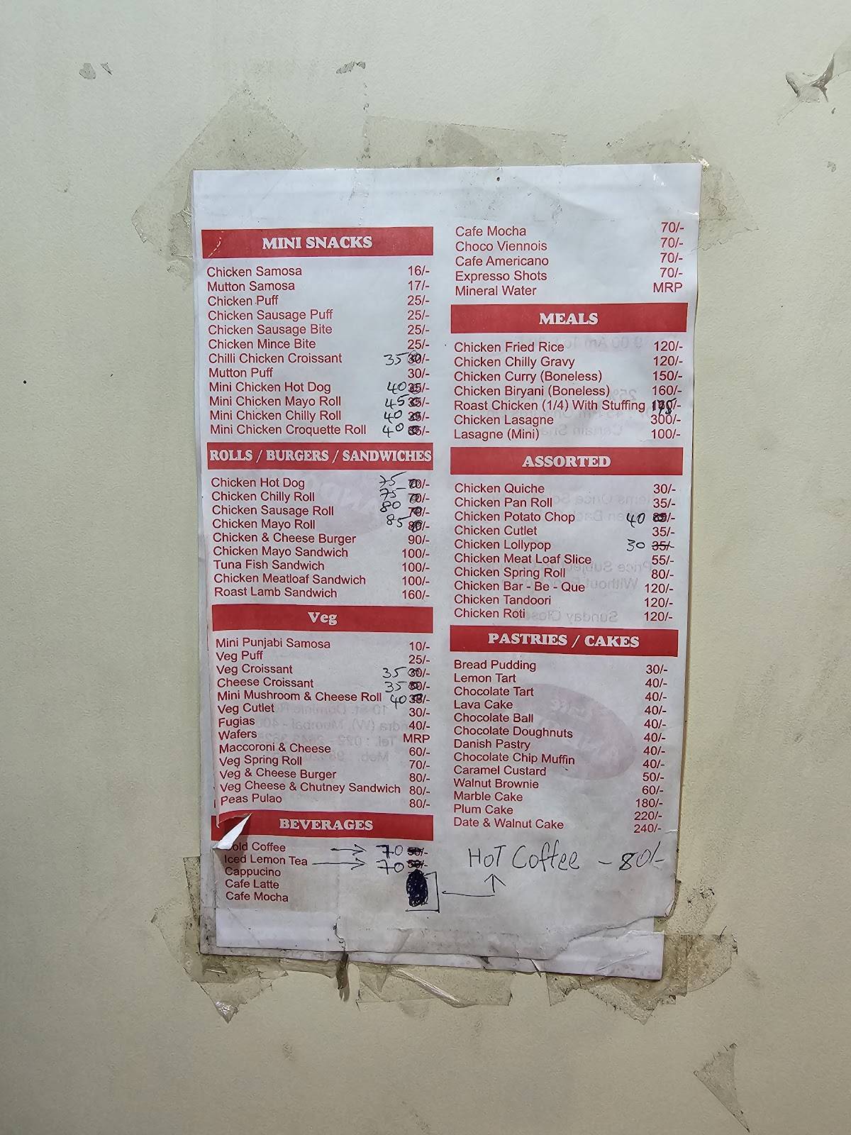 Menu at Café Andora, Mumbai