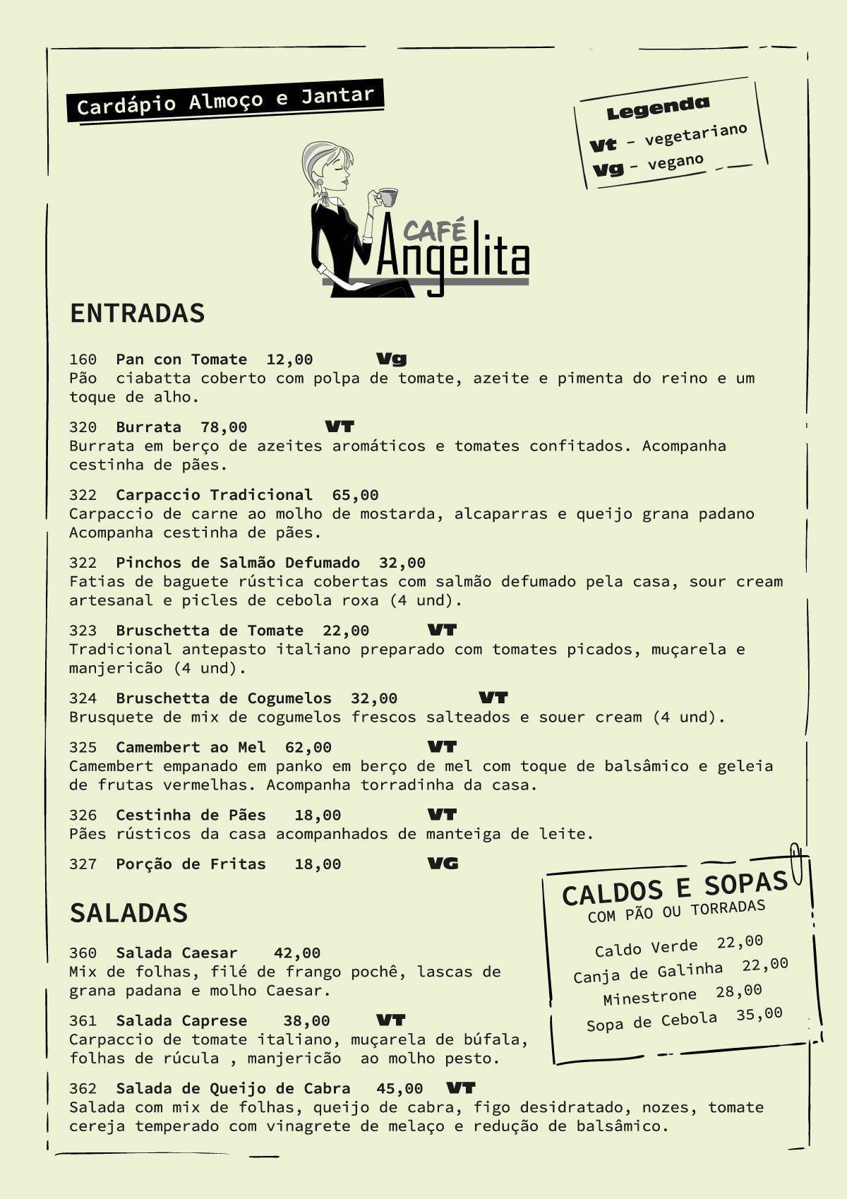 Menu em Café Angelita, Brasília