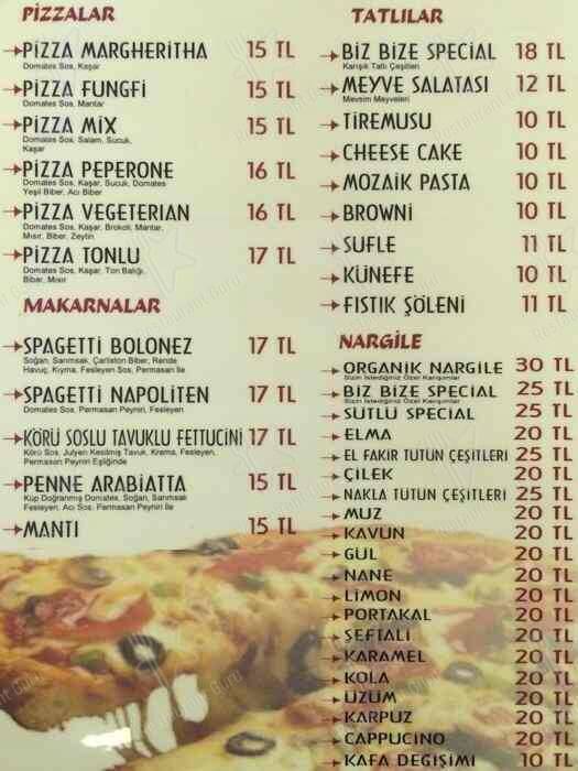 Menu at Biz Bize Cafe & Restaurant, Istanbul, Fevzi Çakmak Mahallesi ...