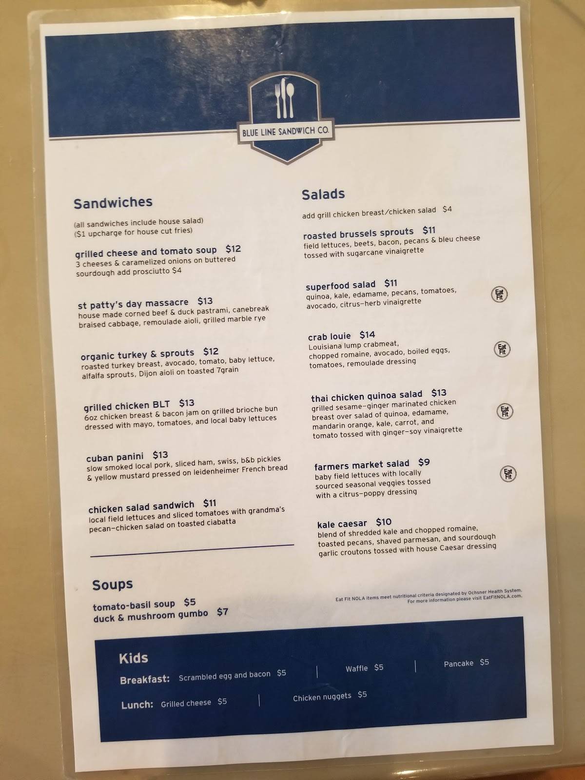 Menu at Blue Line Sandwich Co. cafe, Metairie, Metairie Rd