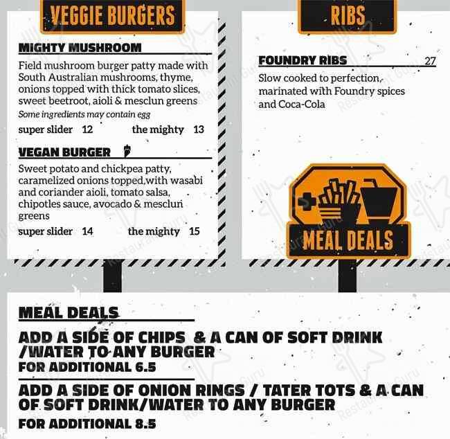 Menu at Burger Foundry cafe, Torrensville, 172 Henley Beach Rd