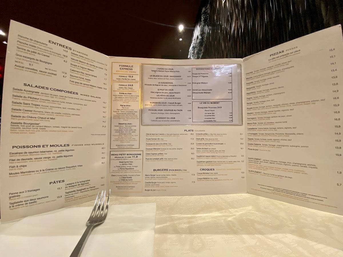 Menu au Café Marco Polo, Paris, 121 Rue Saint-Lazare
