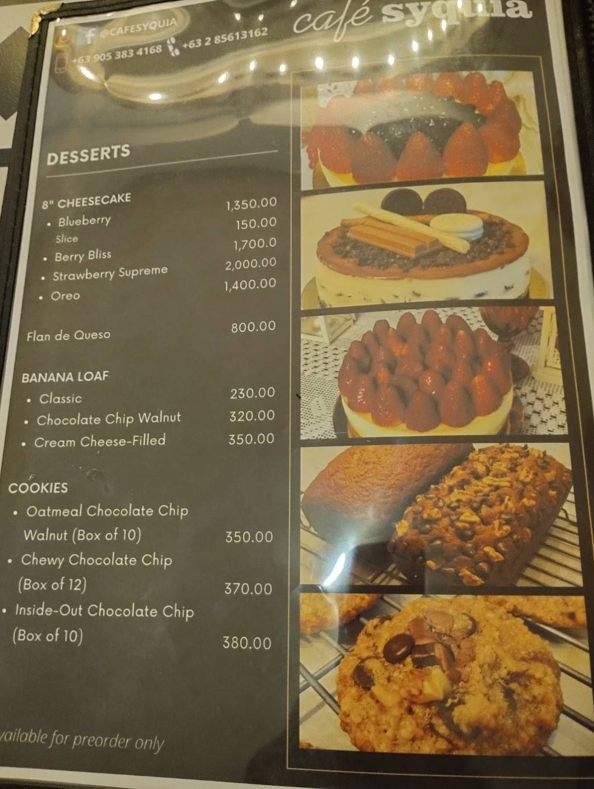 Menu at Cafe Syquia, Manila