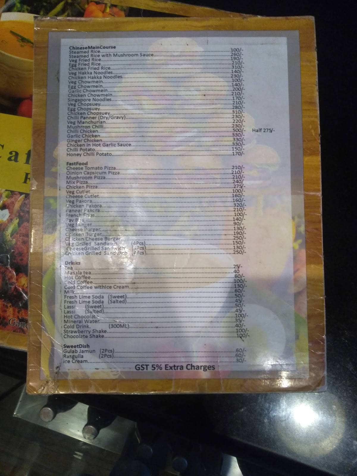 Menu at Café dalhousie diaries, Dalhousie